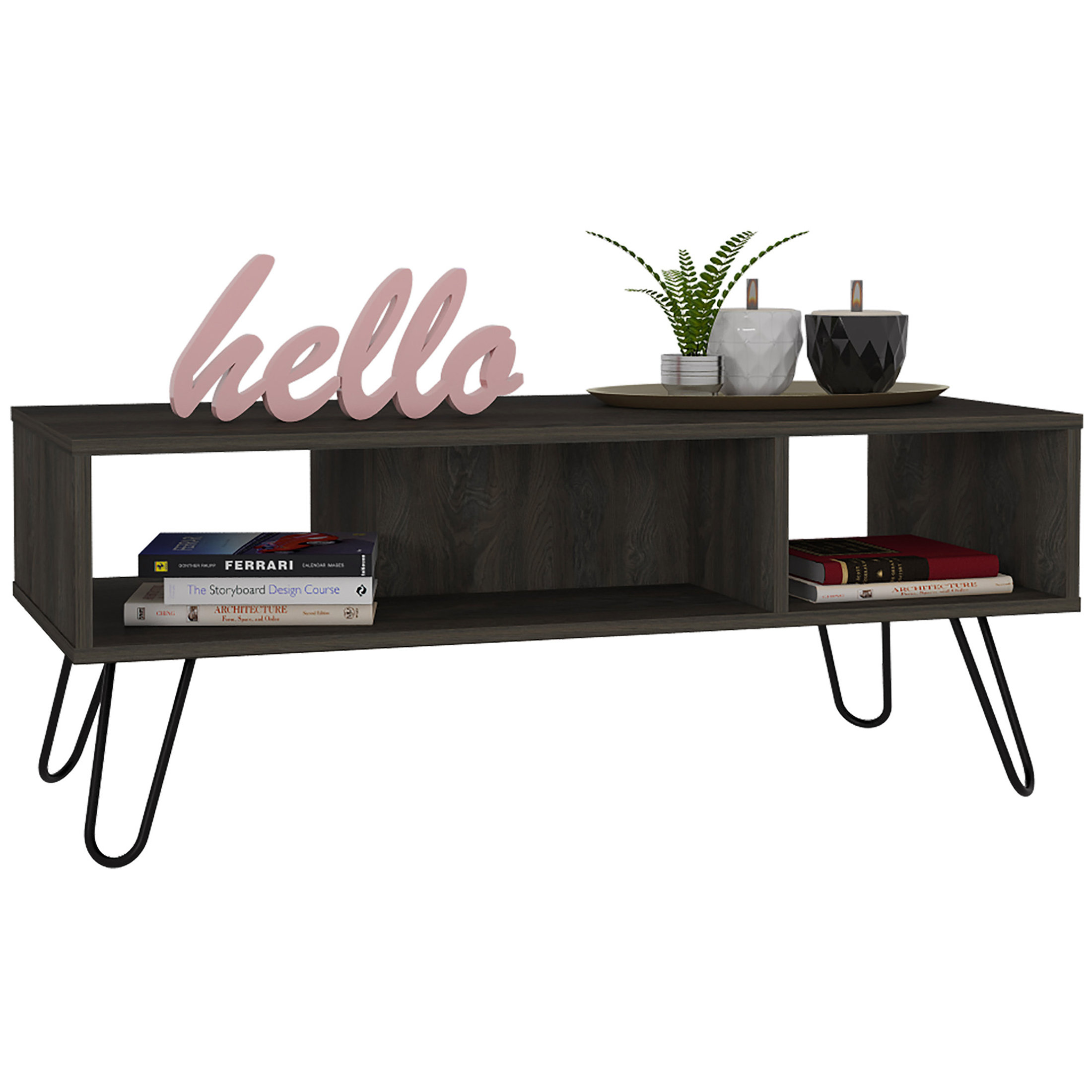 George Oliver Vassel Coffee Table, Hairpin Legs, Two Shelves -Espresso ...