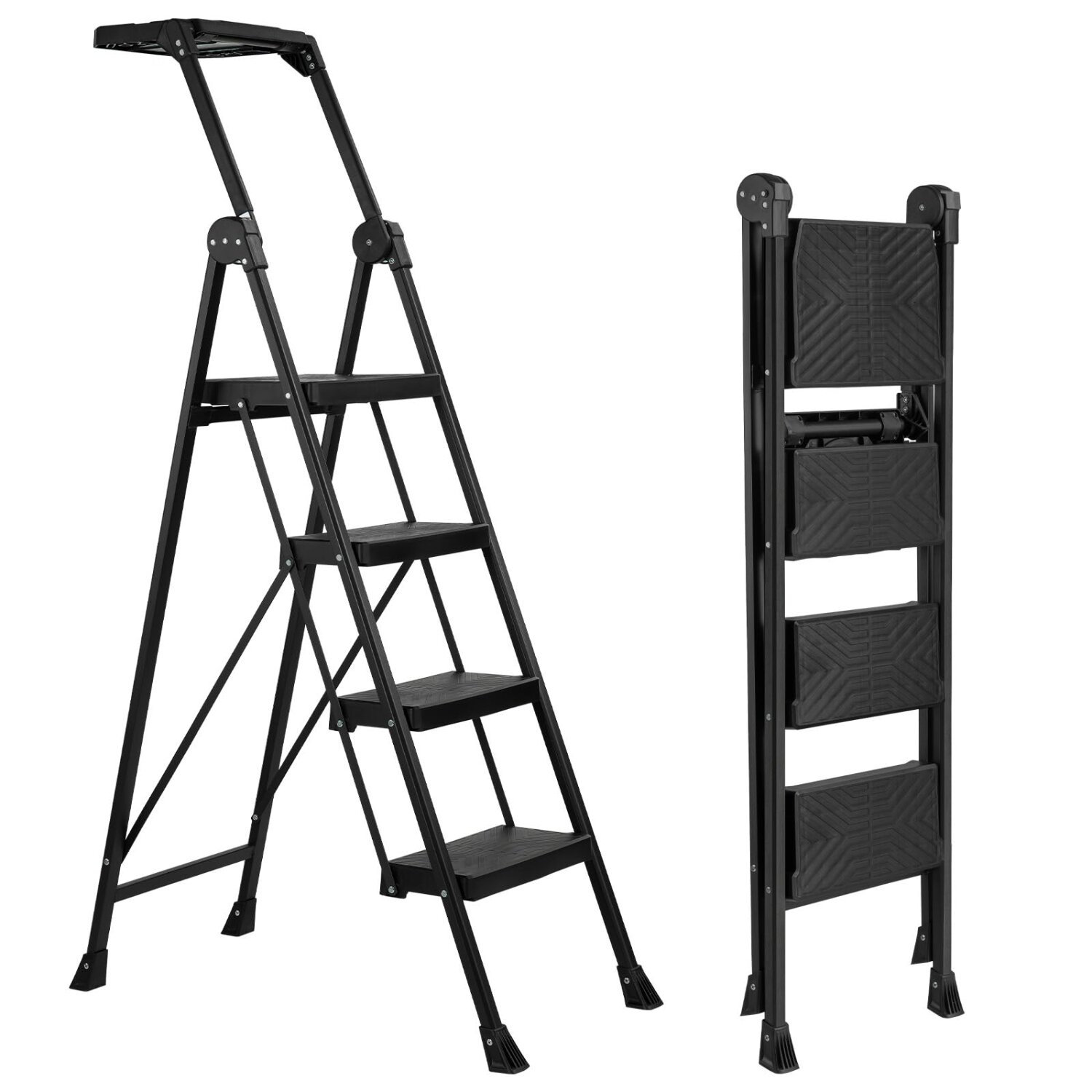 Latitude Run® 4 Step Ladder, Foldable Stool Ladders with Anti-Slip Wide ...