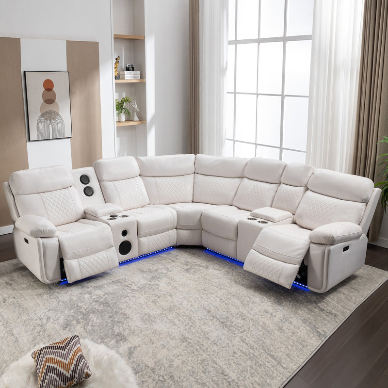 Orren Ellis Aundre Power Reclining Sectional With Speaker | Wayfair