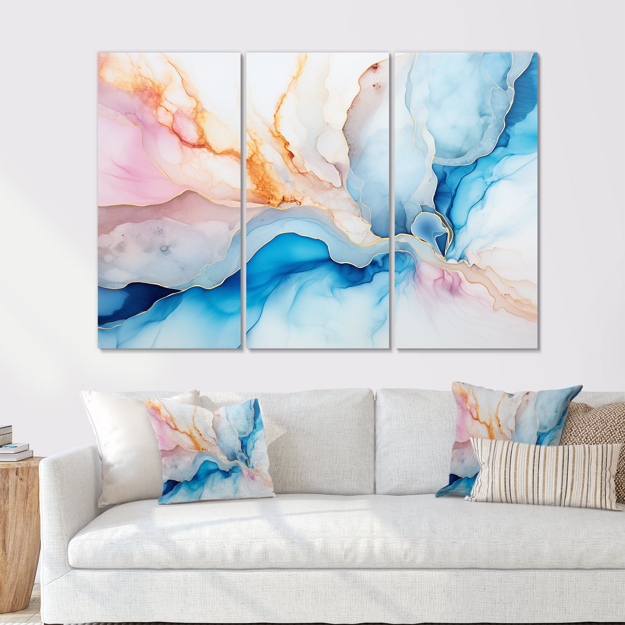 Ivy Bronx White And Blue Alcohol Ink Sky - Abstract Shapes Canvas Art ...