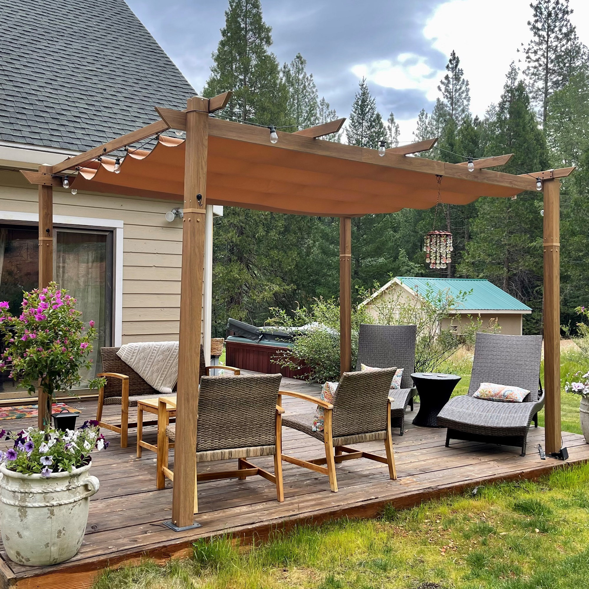 Purple Leaf 13 Ft. W x 10 Ft. D Aluminium Pergola with Canopy - Wayfair ...