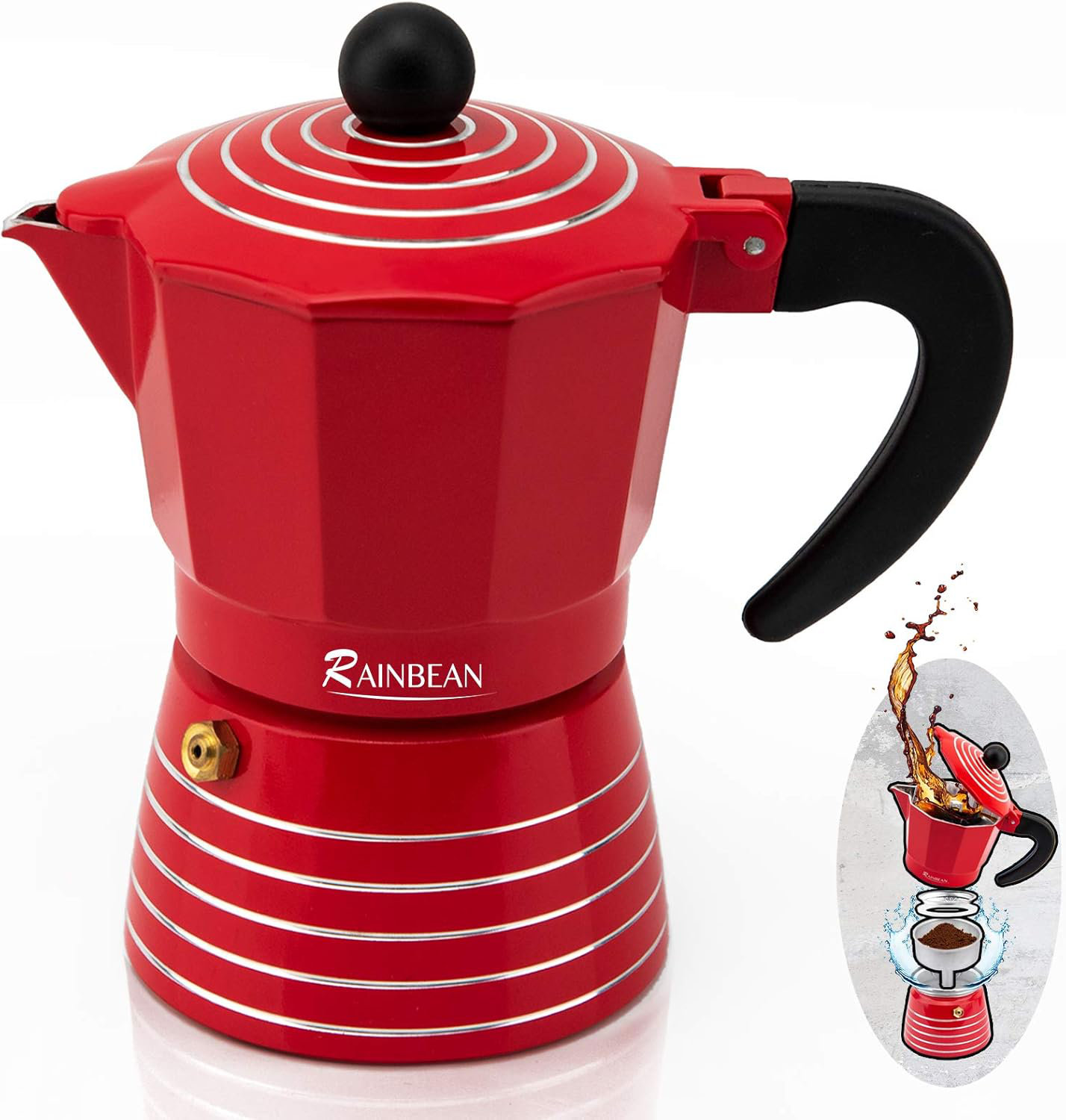RAINBEAN Stovetop Espresso Maker – 6 Cup Moka Pot Italian Cuban Greca ...