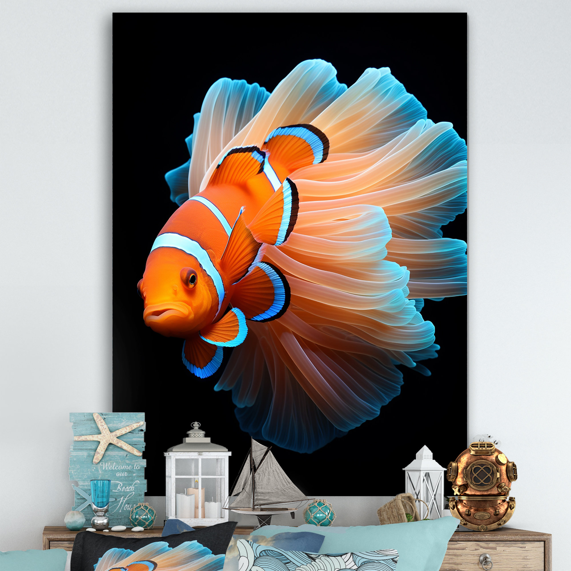 Highland Dunes Orange Clownfish Portrait I - Beach & Ocean Canvas Wall ...