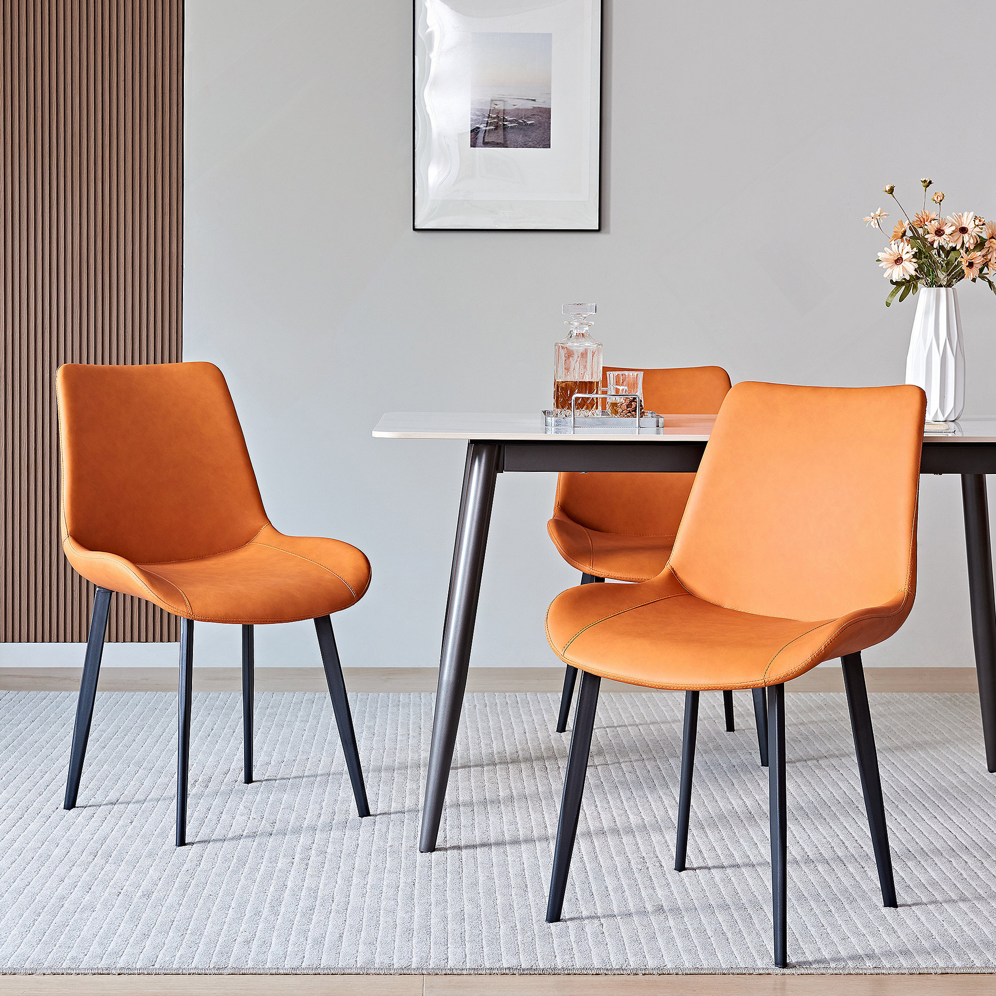 Ebern Designs Orange PU Leather Dining Table Set of 2 with Iron Legs ...