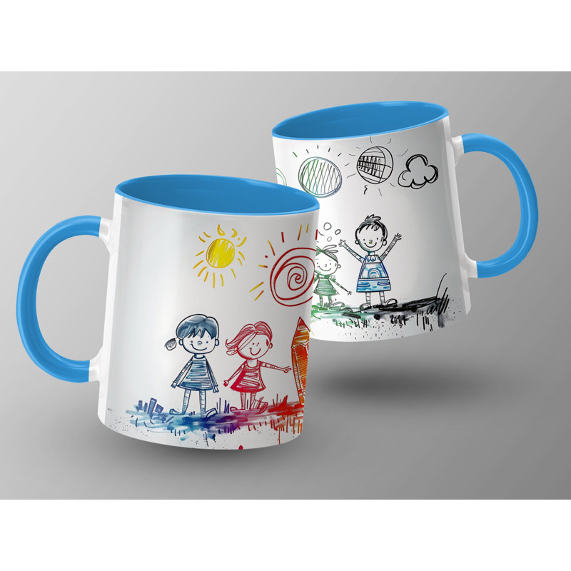 East Urban Home Set of 2 Kids Drawing Style 11oz Accent Mugs – Ceramic ...
