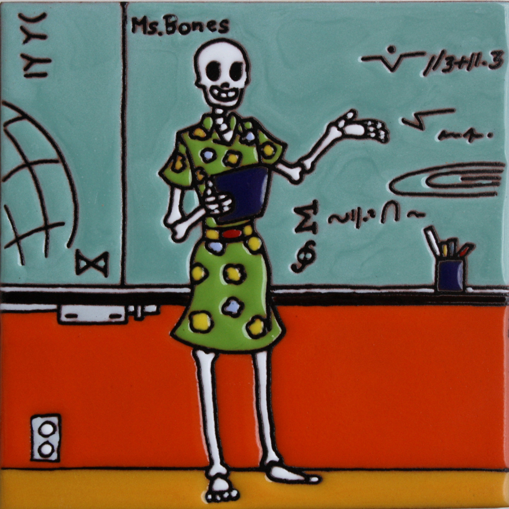 Fine Crafts Imports TalaMex The Math Teacher. Day-Of-The-Dead Clay Tile ...