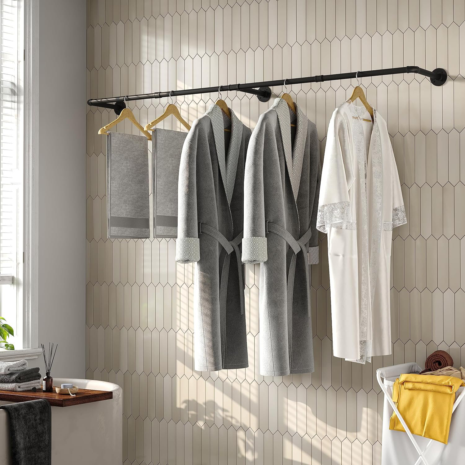Williston Forge Kaelyne 72.5'' Metal Wall Mounted Clothes Rack | Wayfair