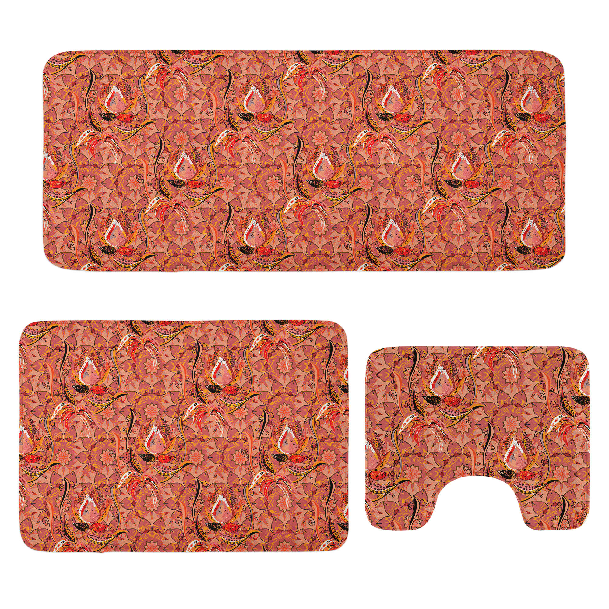 East Urban Home Peach Bathroom Rug Set 3 Pieces U-Shape & Rectangle ...