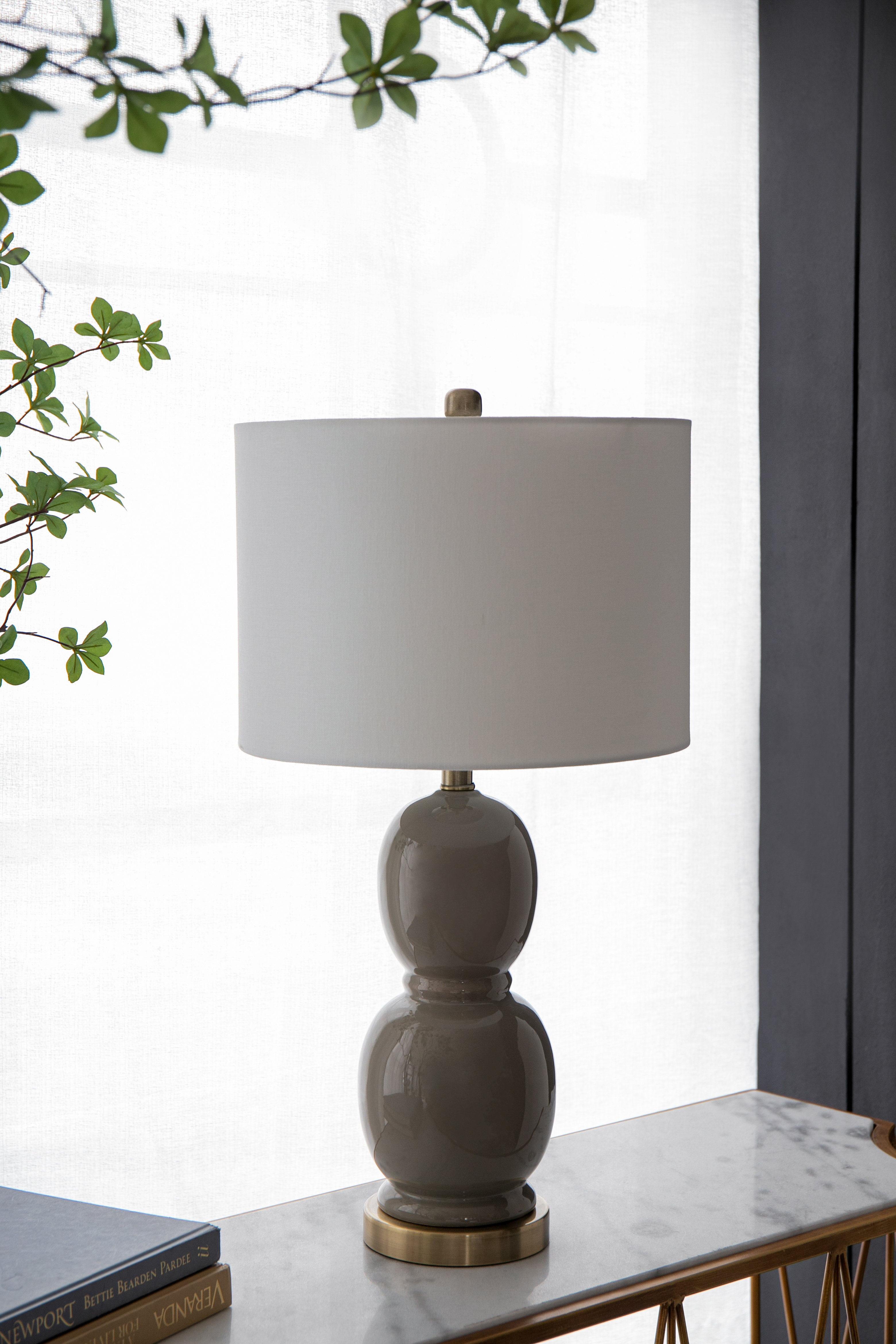 A&B Home Almond Ceramic Table Lamp - 14"Dia. X 26" - White Shade ...