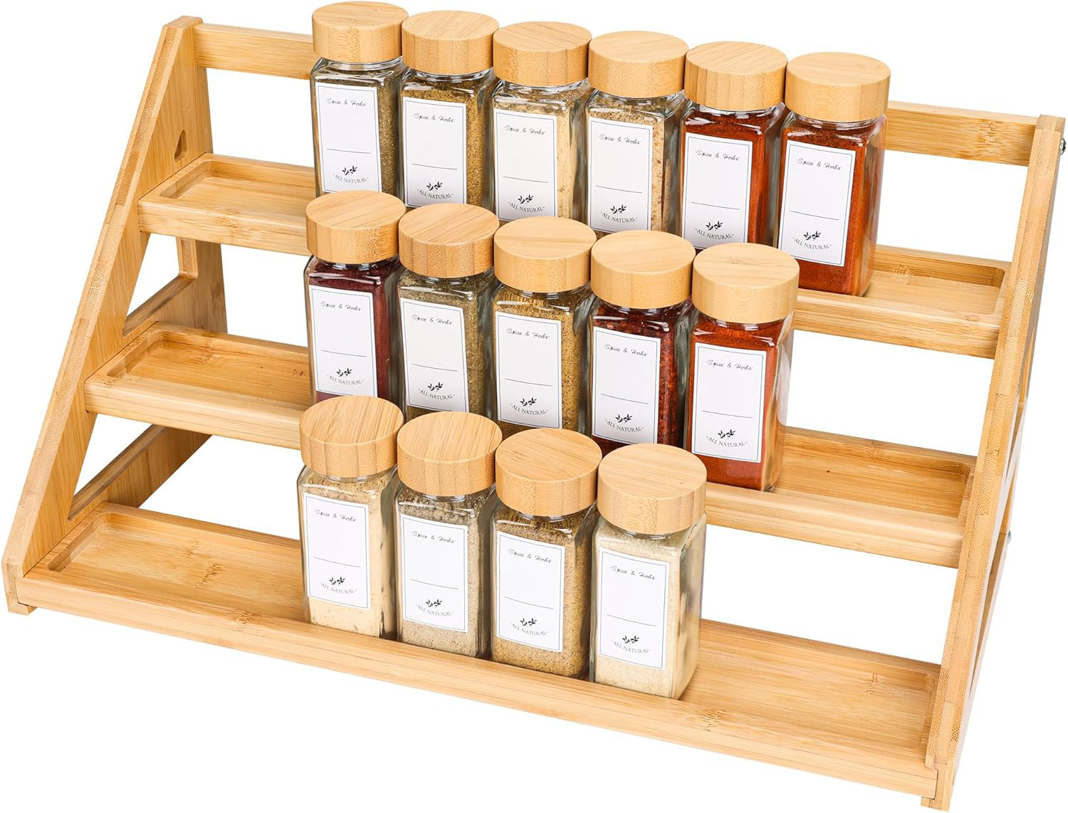 One Allium Way Bamboo Tiered Spice Rack, For Countertop Spice Organizer ...
