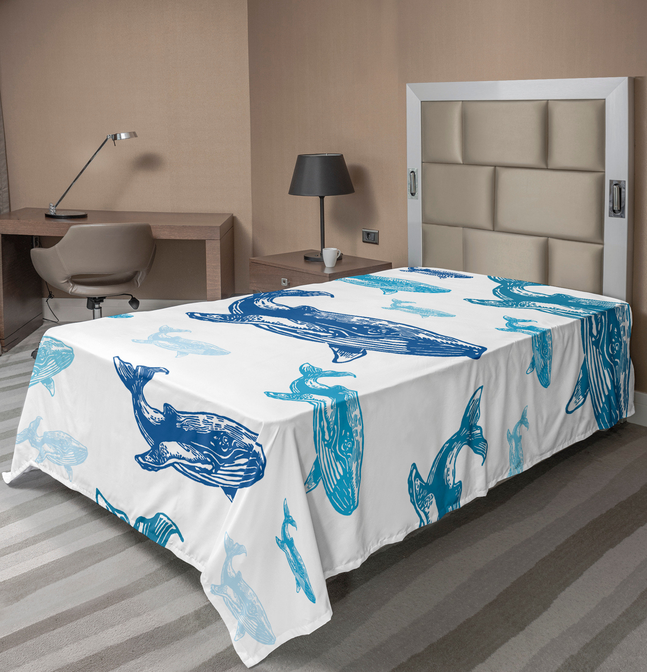 Ambesonne Whale Top Flat Sheet Ocean Animals Colorful Blue White | Wayfair