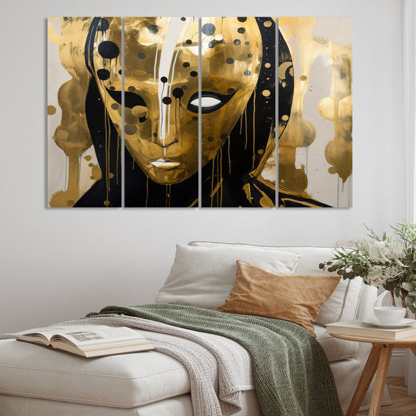 Mercer41 " Golden Mask Abstract Gold And Black Painting " 4 - Pieces on ...