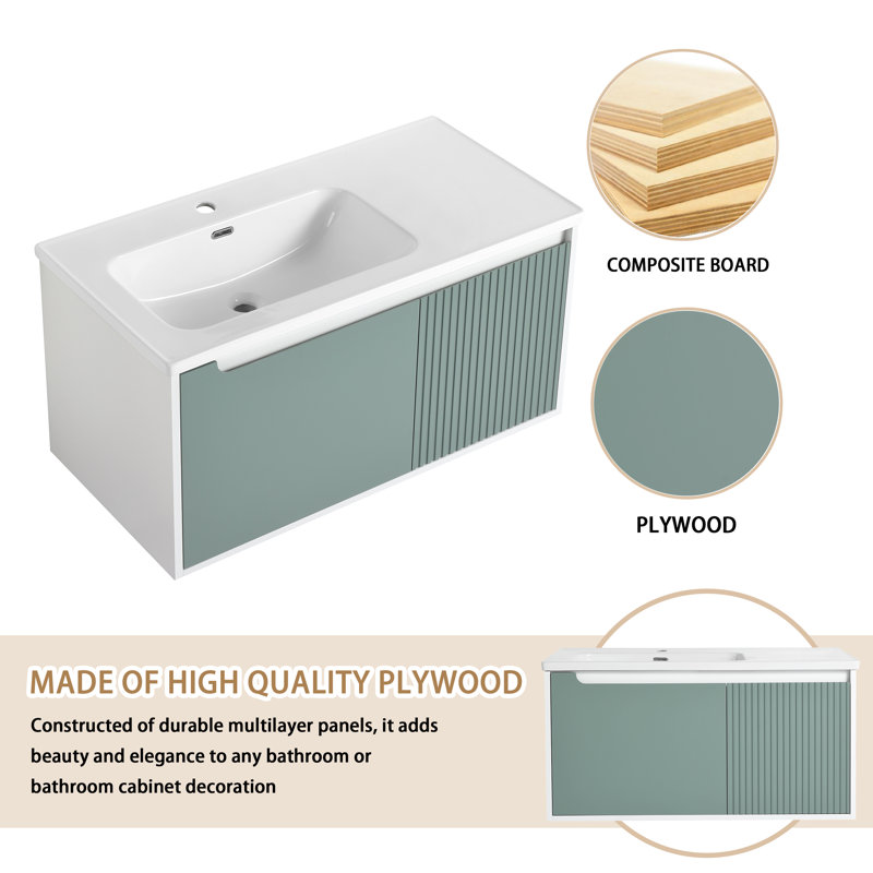 Ebern Designs Anjonette 39.6'' Single Bathroom Vanity with Ceramic Top ...