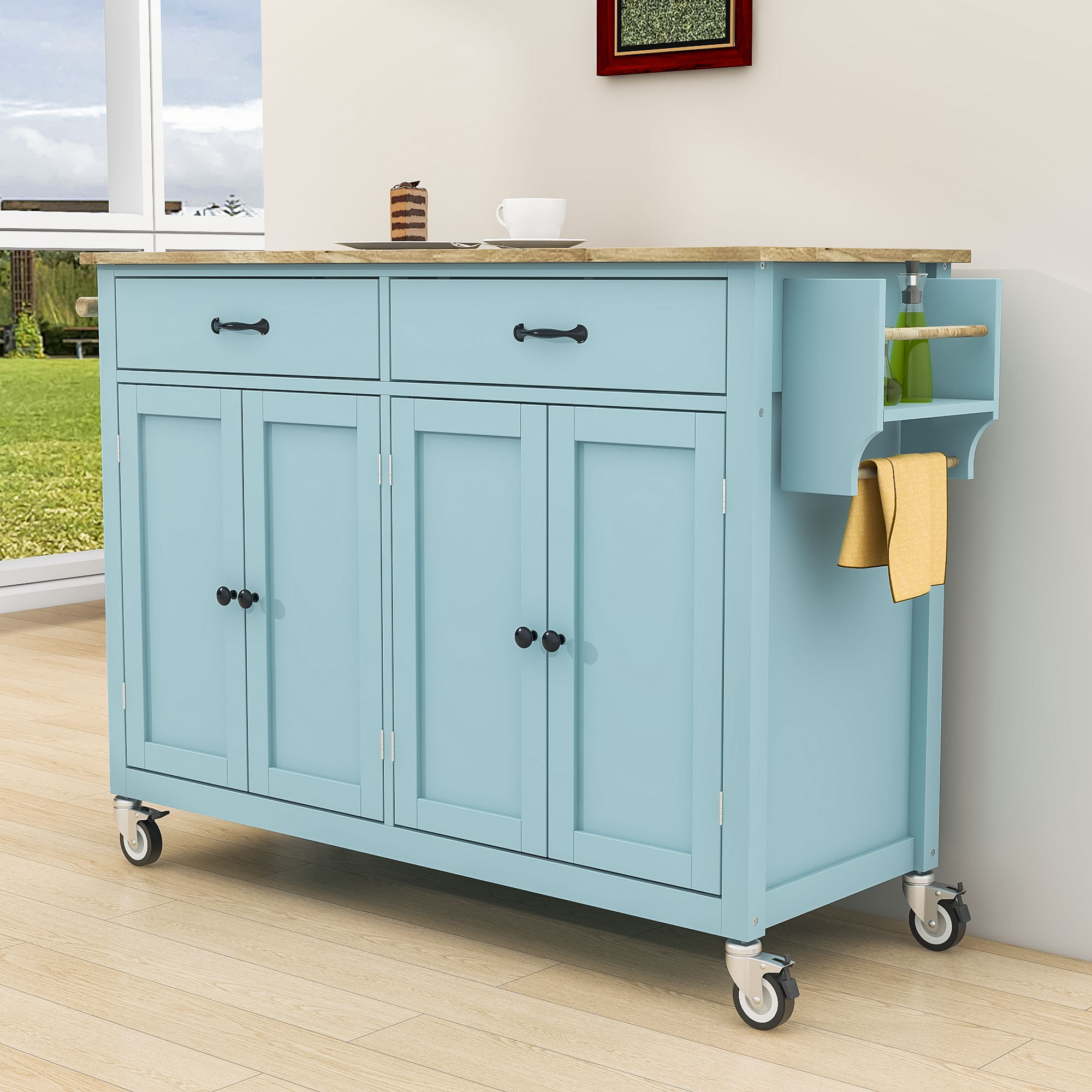 August Grove® Dashane Kitchen Island Cart with Solid Wood Top ...