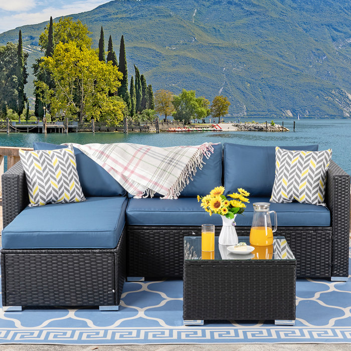 Wade Logan® Harbaugh 3 - Person Outdoor Seating Group with Cushions ...