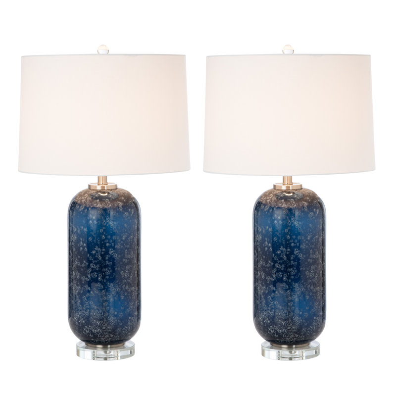 Ivy Bronx Kemariya Stunning Blue Glass Table Lamp with Linen Shade ...