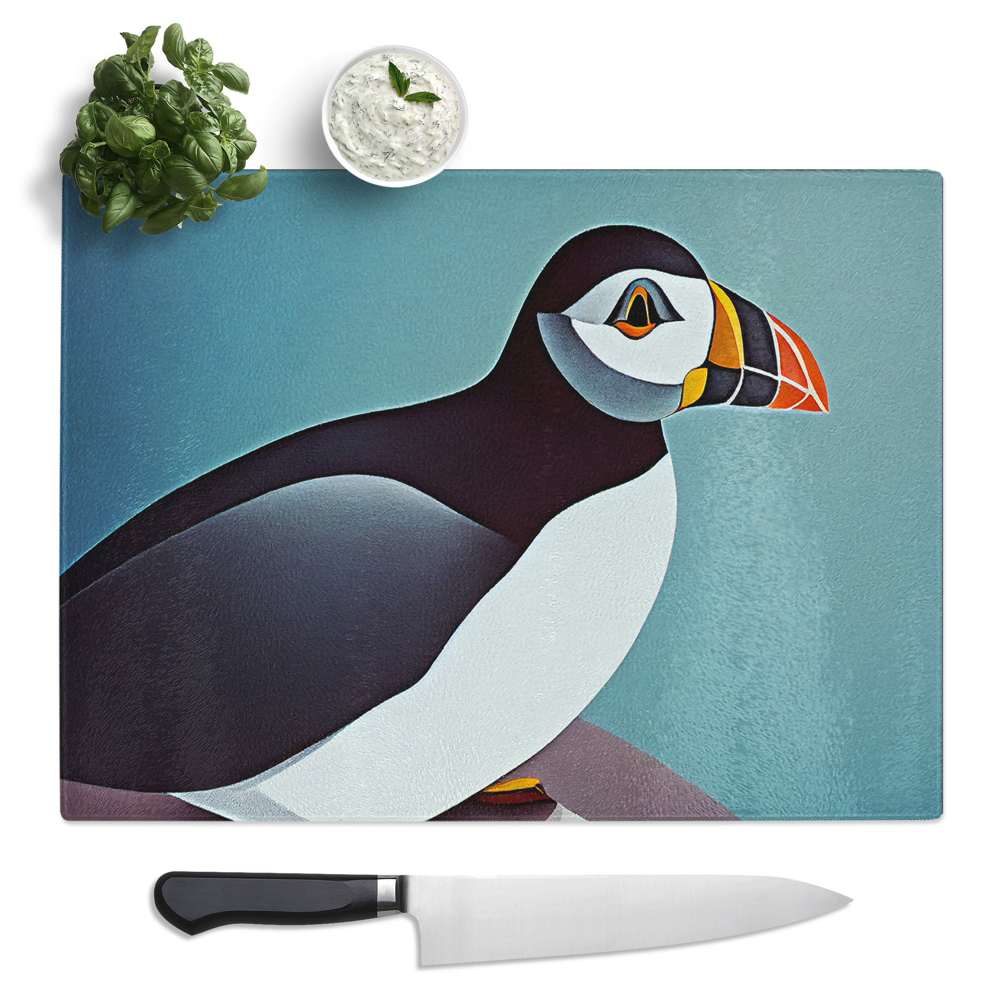 George Oliver Delightful Puffin Bird Glass Chopping Board | Wayfair.co.uk