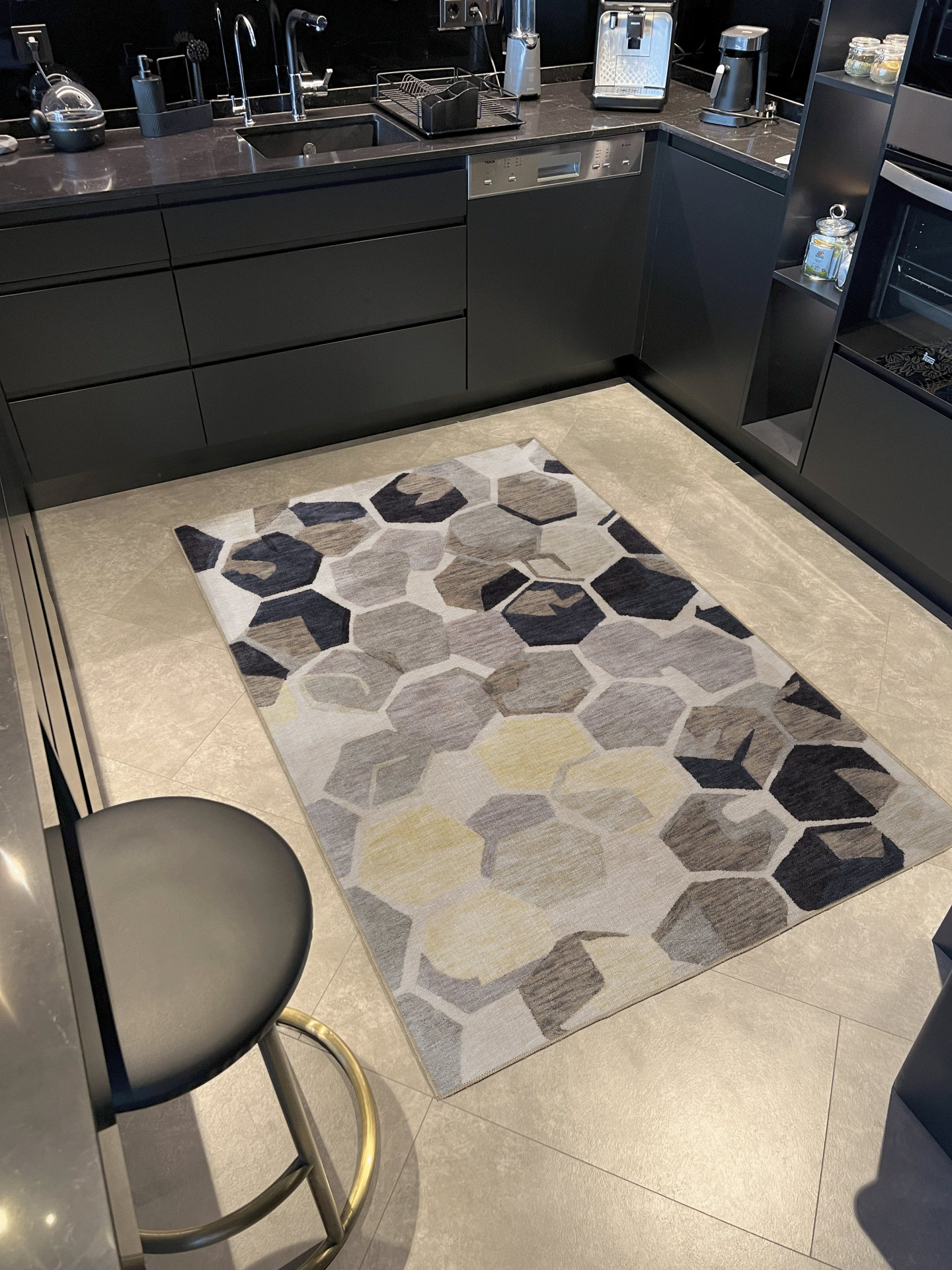 Orren Ellis Gray-Beige Themed Geometric Hexagonal Patterned Creative ...