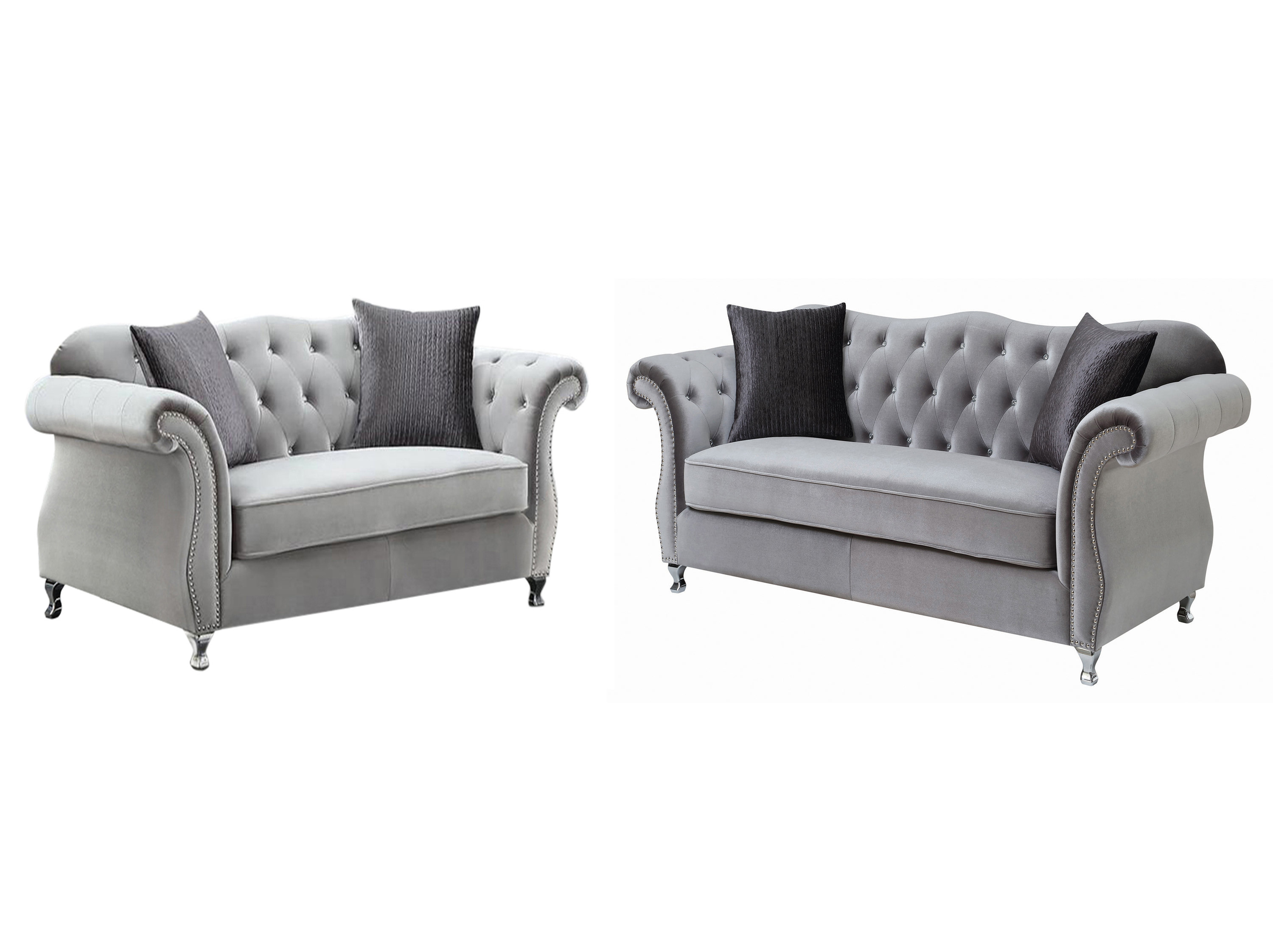 House of Hampton® Victoria Silver 2-Piece Rolled Arms Living Room Set ...