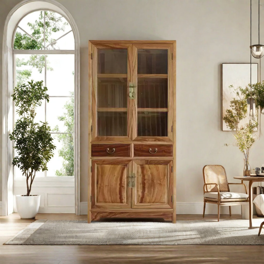 Parttlion Dustproof with glass door Chinese style bookcase | Wayfair