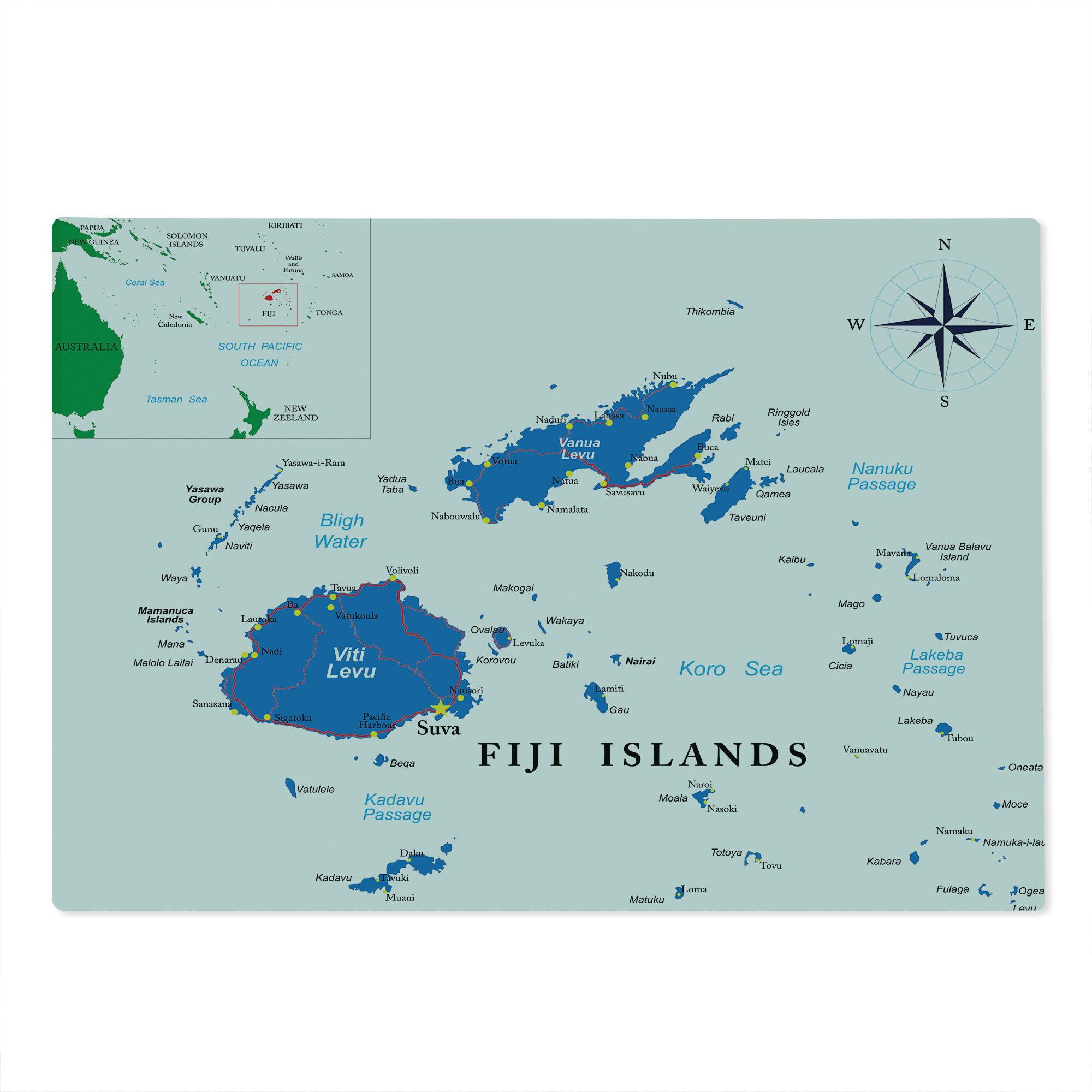 Ambesonne Fiji Cutting Board Large Size Mapping with Names Written ...