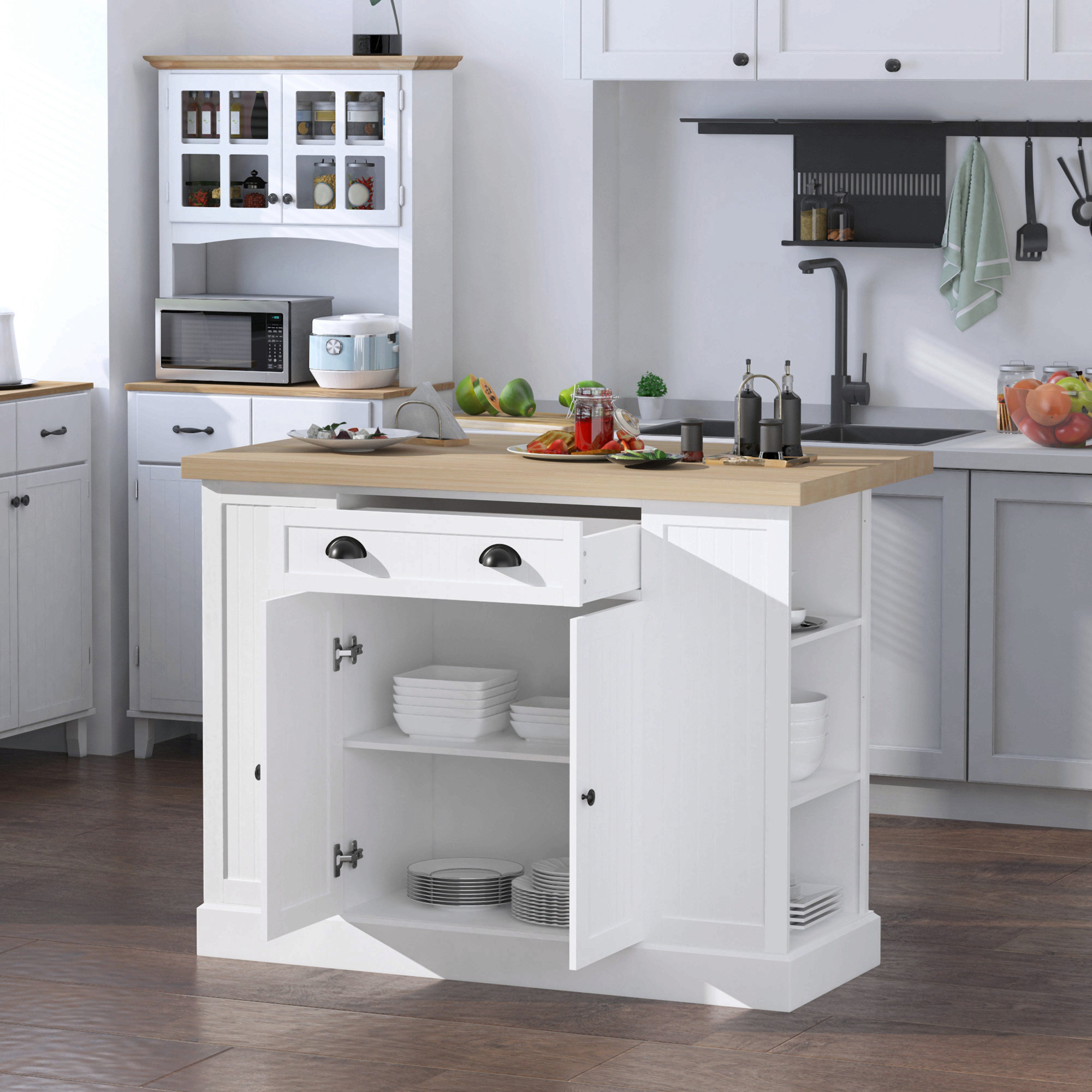 One Allium Way® 47" Fluted-Style Wooden Kitchen Island, Kitchen ...