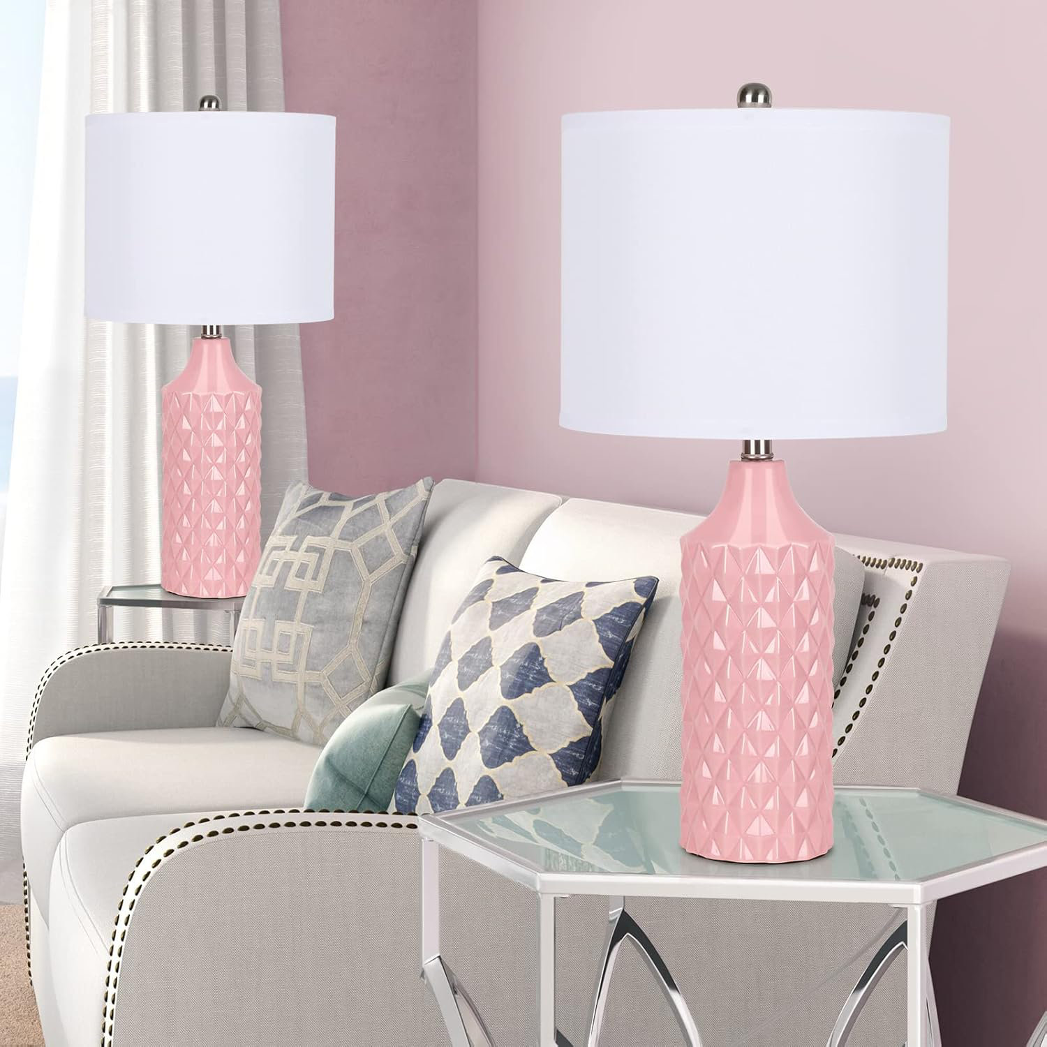 Latitude Run® 25'' Modern Ceramic Table Lamps Set Of 2 - Diamond ...