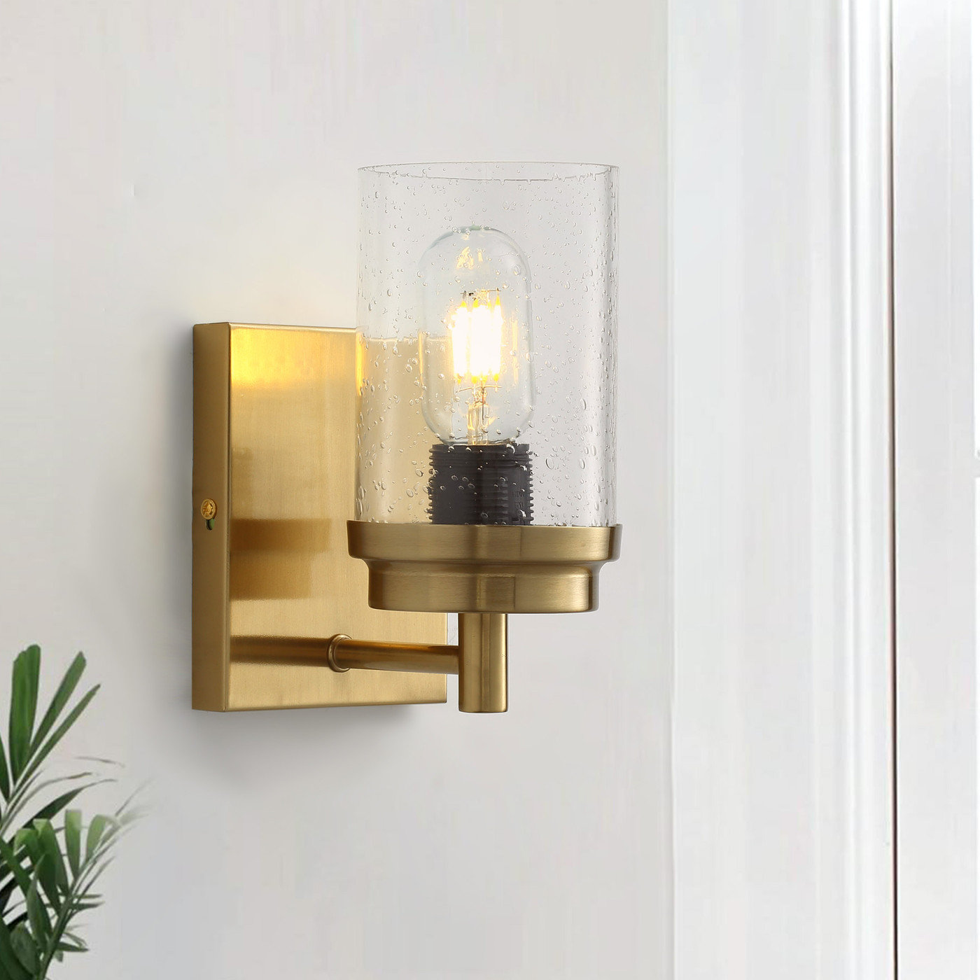 Freeport Park® Jantzen 1 - Light Dimmable Armed Sconce With Glass Shade ...
