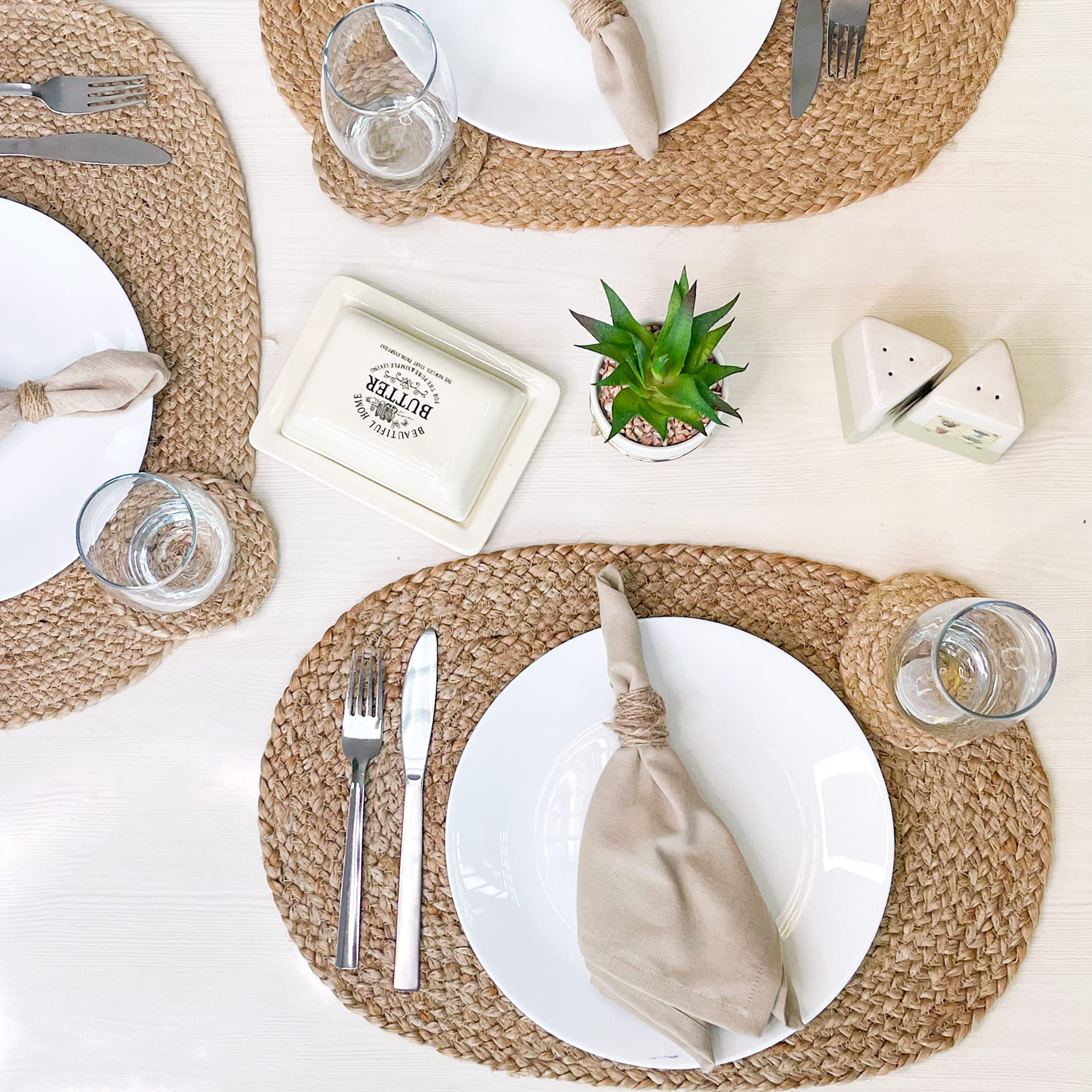 HANDMADE CABINETS, LLC Jute Braided Oval PLACEMAT (Set Of 4)，Boho Table ...