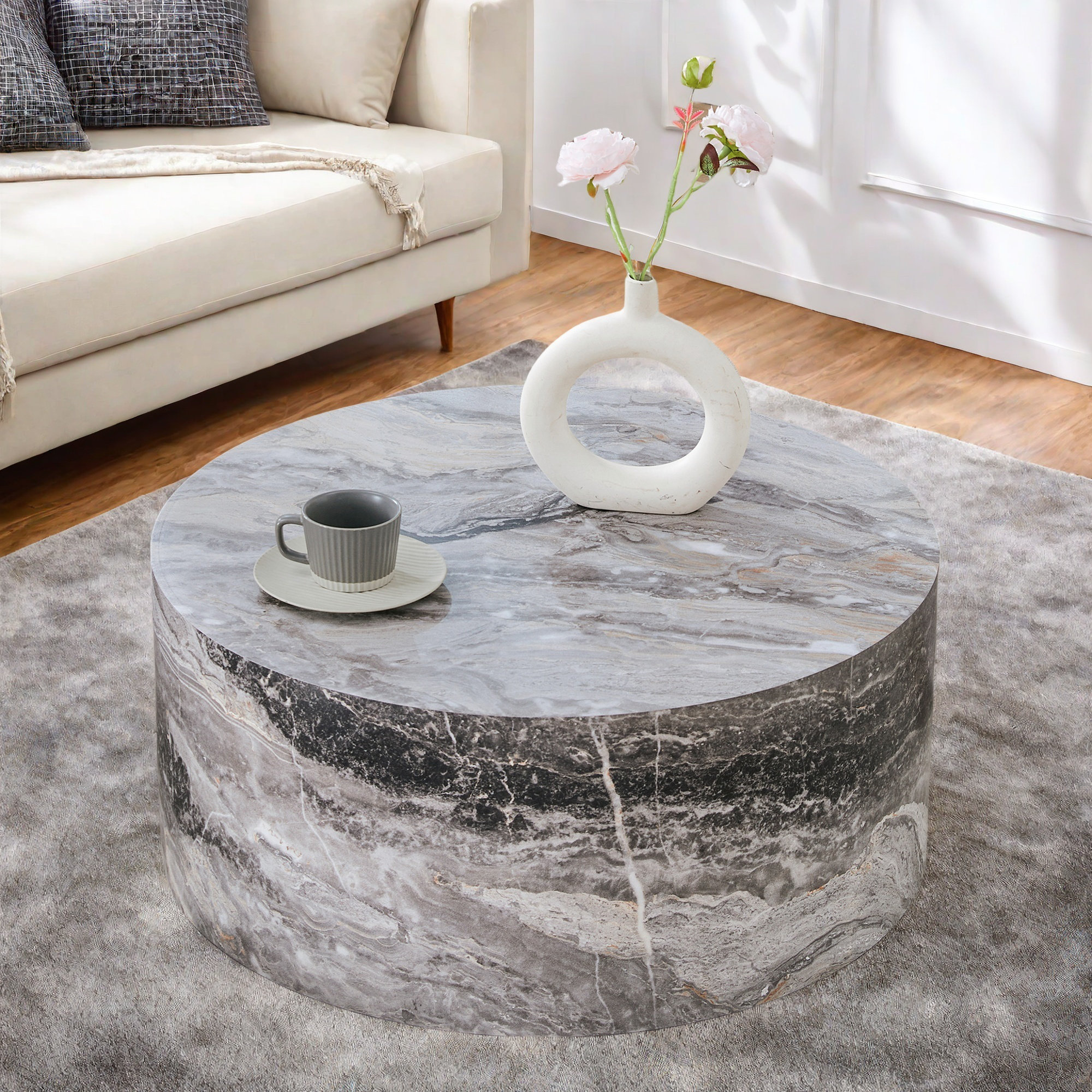 Latitude Run® Simple Deep Walnut Cylindrical Coffee Table, 27.5-Inch ...