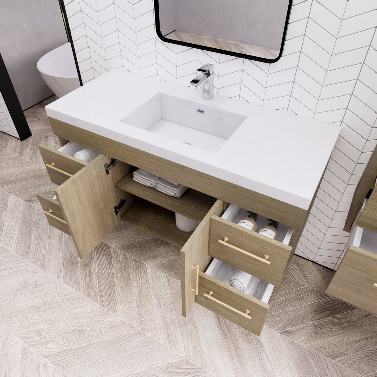 Brayden Studio® Bastos 47" Wall-Mounted Single Bathroom Vanity Set ...