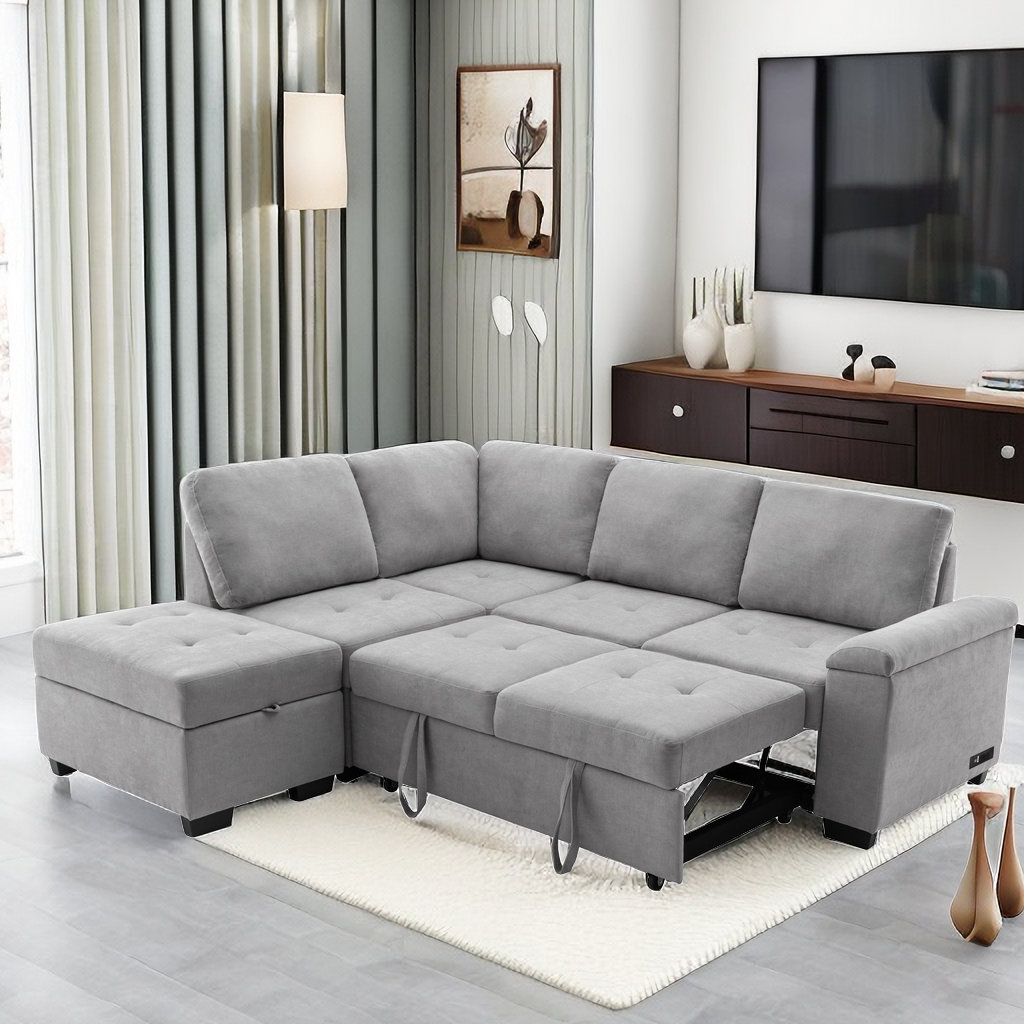 Latitude Run® Constanse 87.4'' Sleeper Sectional Sofa with Storage ...