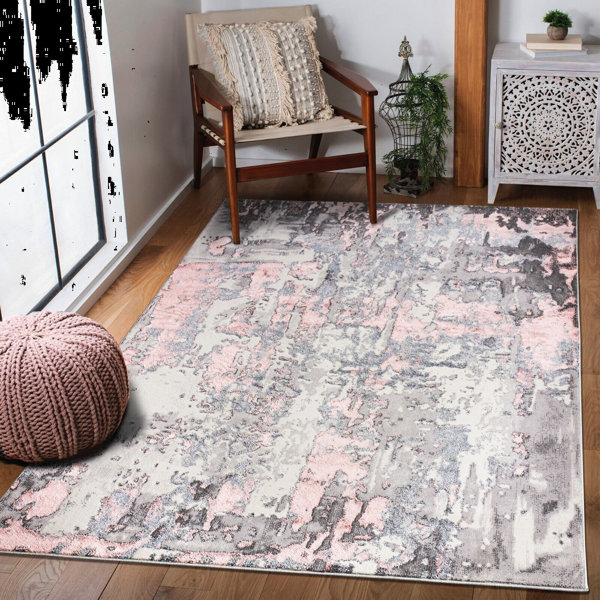 Borough Wharf Saad Abstract Machine Woven Pink Area Rug | Wayfair.co.uk