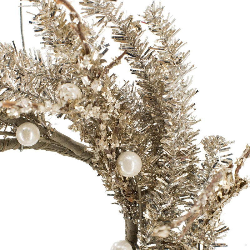 The Holiday Aisle® Tinseled Wreath - 12" - Silver | Wayfair