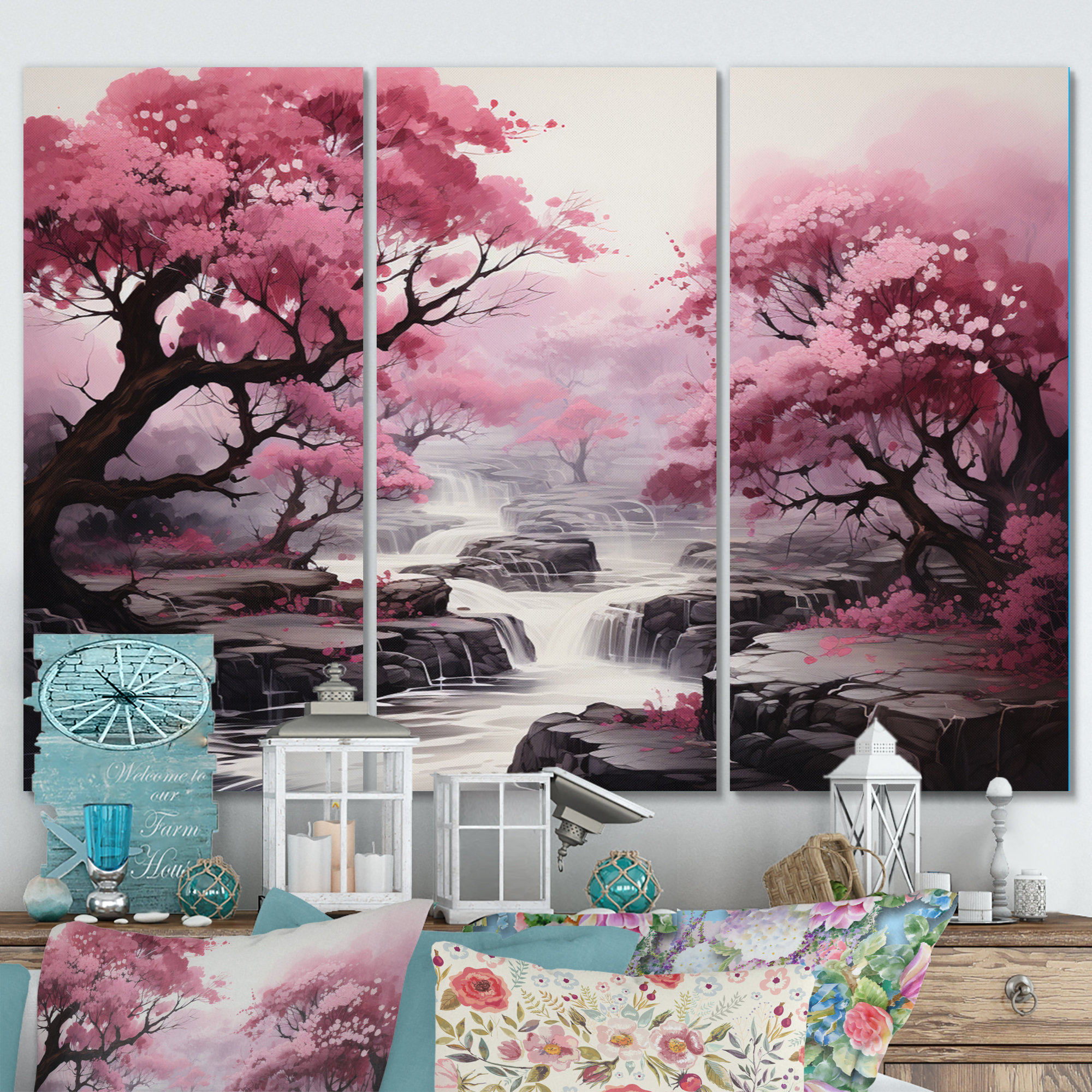 Millwood Pines Pink Trees Waterfall Endless Journey - Landscapes Wall ...