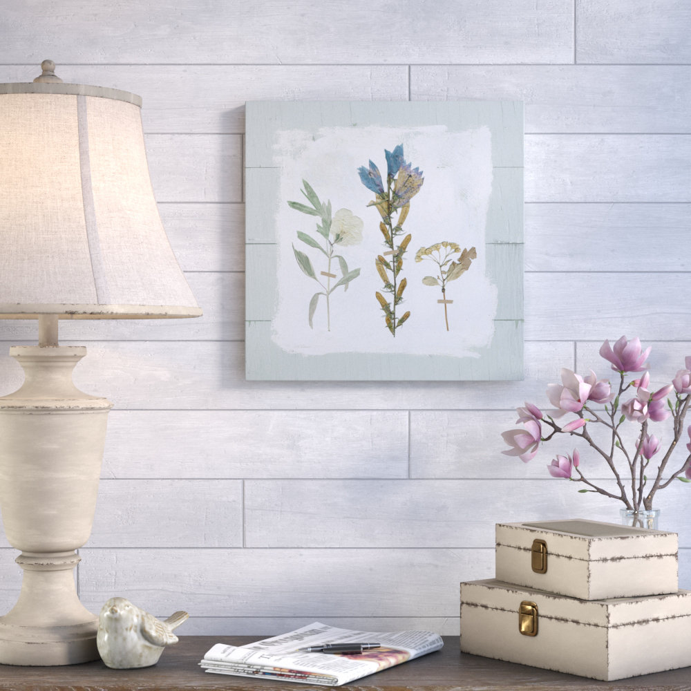 Ophelia & Co. 'Pressed Flowers on Shiplap I' Print on Canvas | Wayfair