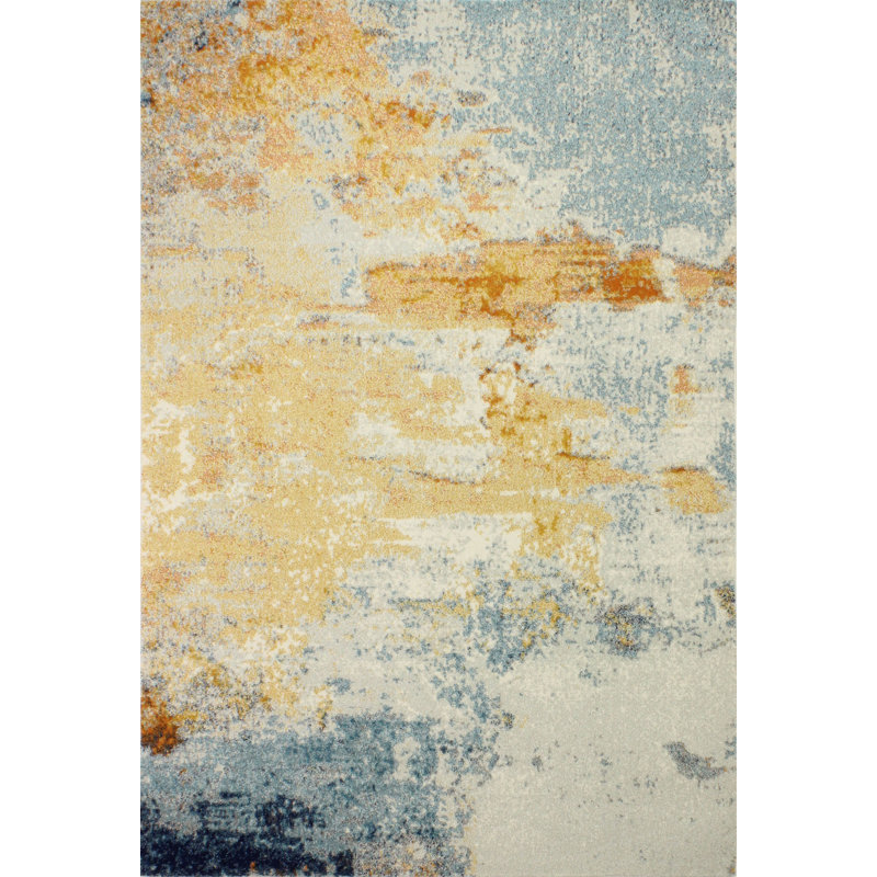 Mercury Row Carmanor Abstract Machine Woven Blue/Yellow/Grey Area Rug ...