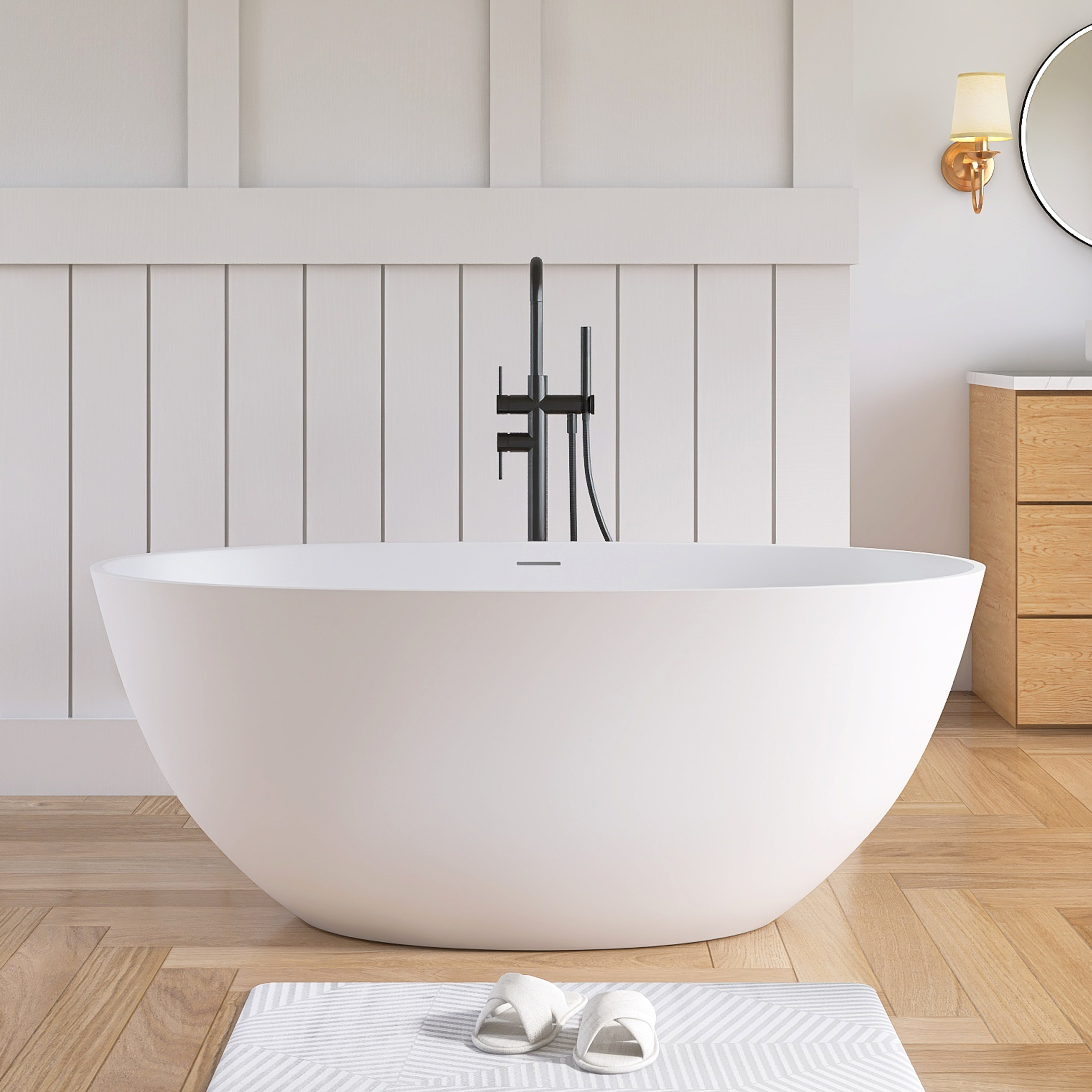 MEDUNJESS 55'' Freestanding Tub Solid Surface Freestanding Soaking ...