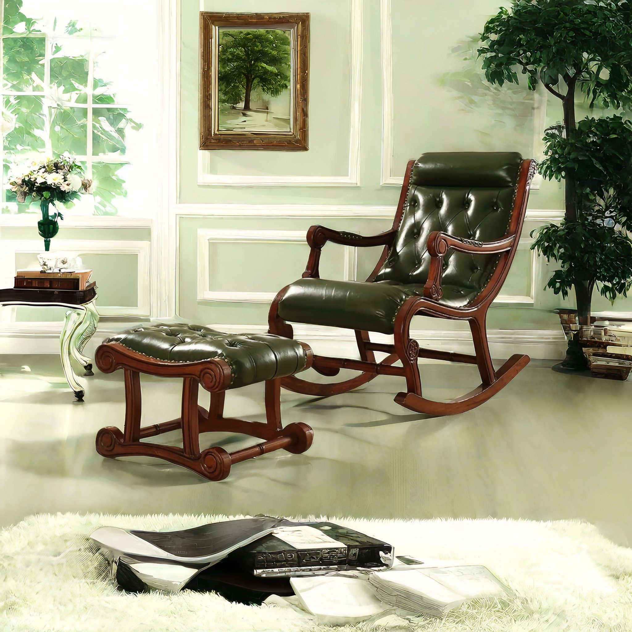 VIBORZ Modern Upholstered Solid Wood Rocking Chair with Ottoman ...