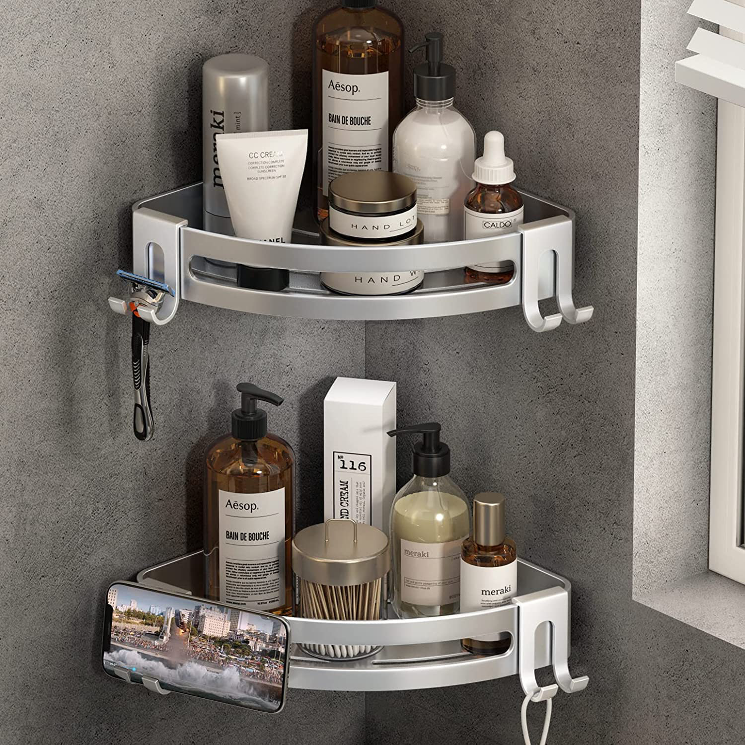 Rebrilliant Ljudmila Corner Shower Caddy with Razor Holder Adhesive ...