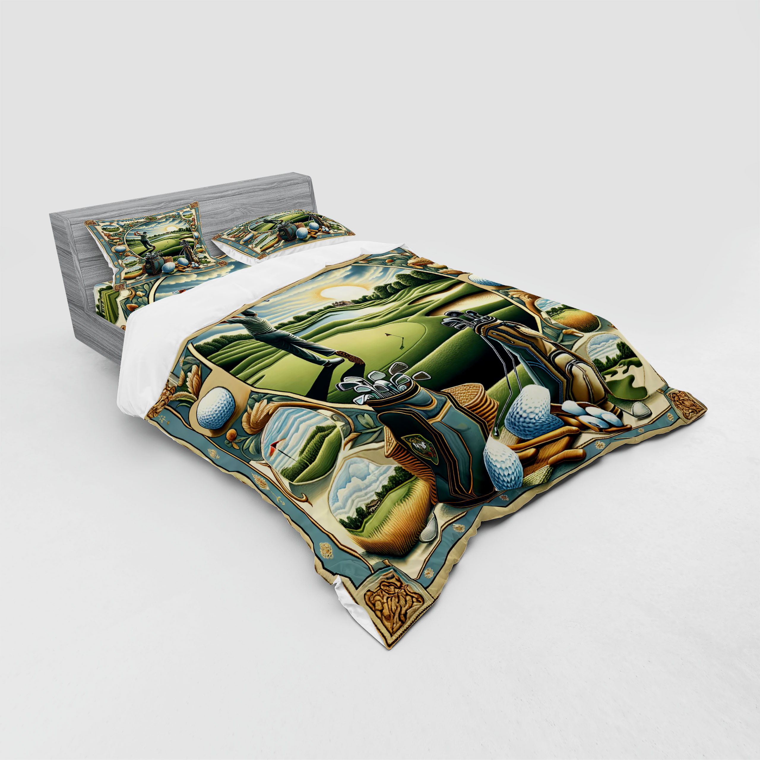 Ambesonne Golf Themed Bedding Set & Fern Green Blue and Mustard | Wayfair