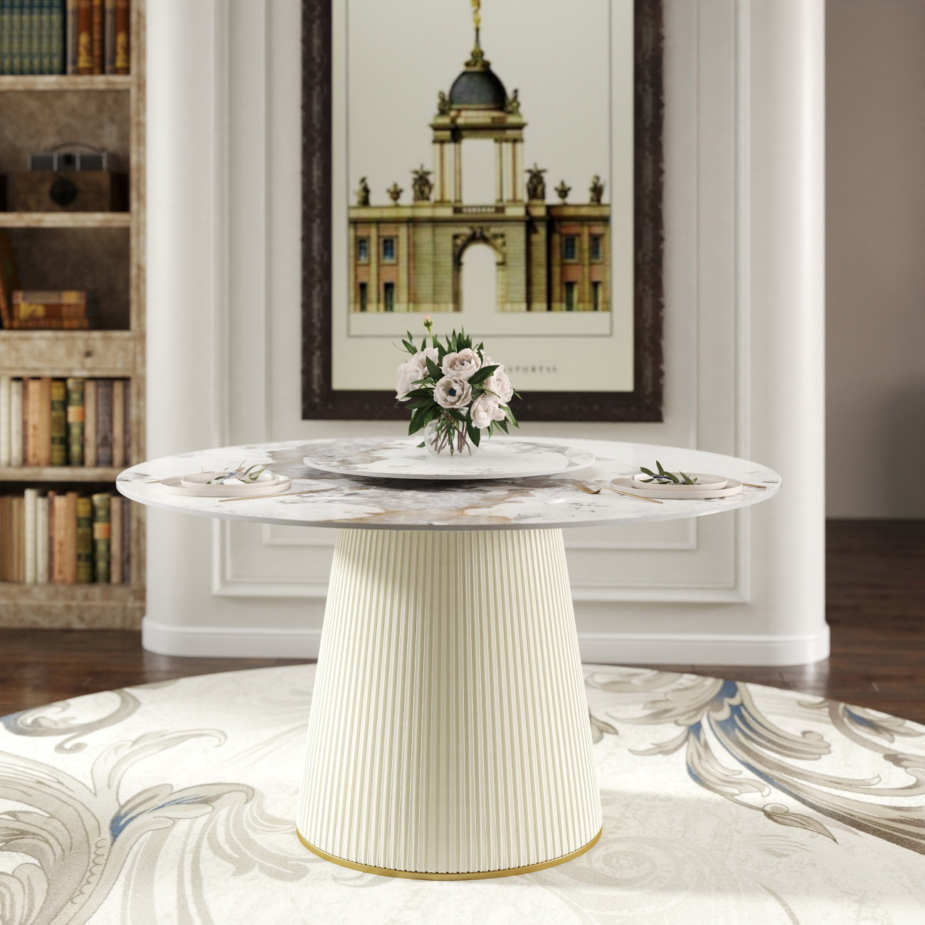 Orren Ellis Modern Modern White Artificial Stone Round Beige Plywood Pu ...