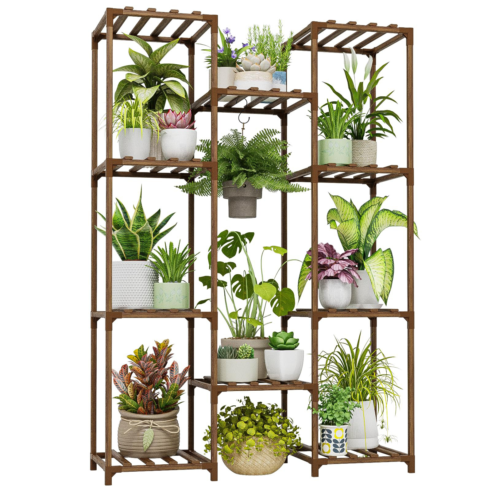 Arlmont & Co. 10-Pot Large Plant Table, Carbonized Wood & Plastic ...