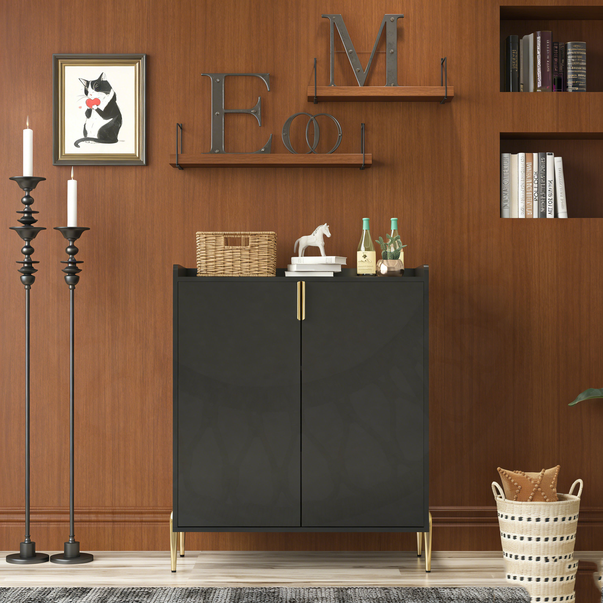 Latitude Run® Modern 2-Door Wine Bar Cabinet with 12-Bottle Rack ...