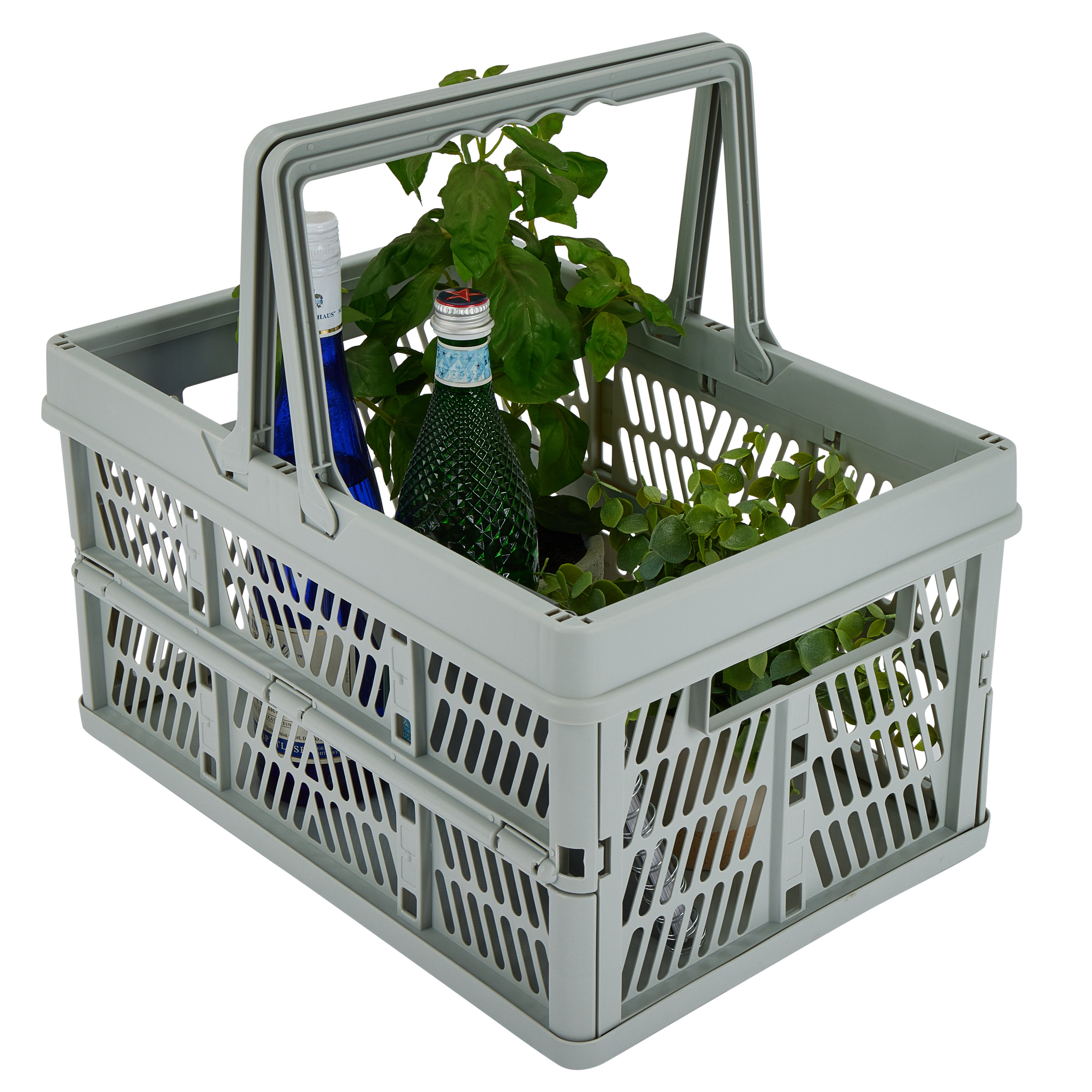 Simplify Collapsible Storage Crate with Carrying Handles in Grey | Wayfair