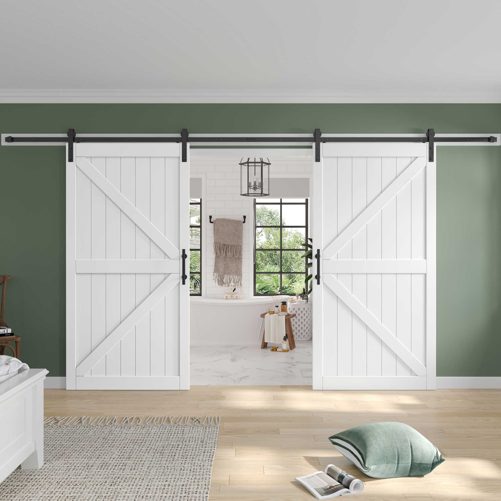 TREEBLING Porte de grange double en bois manufacturé à panneaux en PVC ...