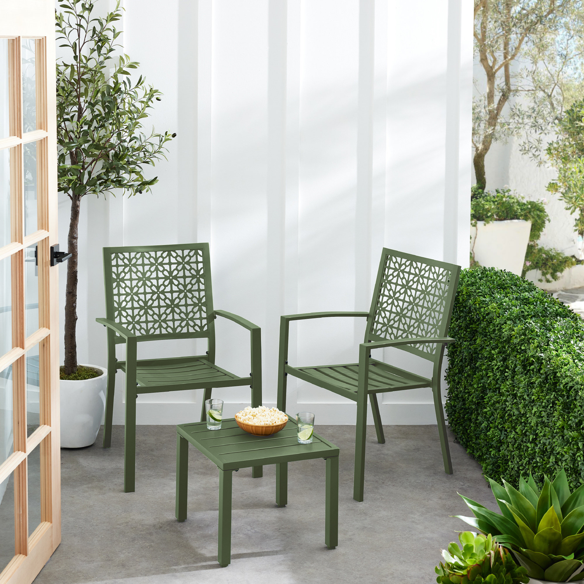 George Oliver 3-Piece Stackable Patio Bistro Set, Outdoor Chat ...