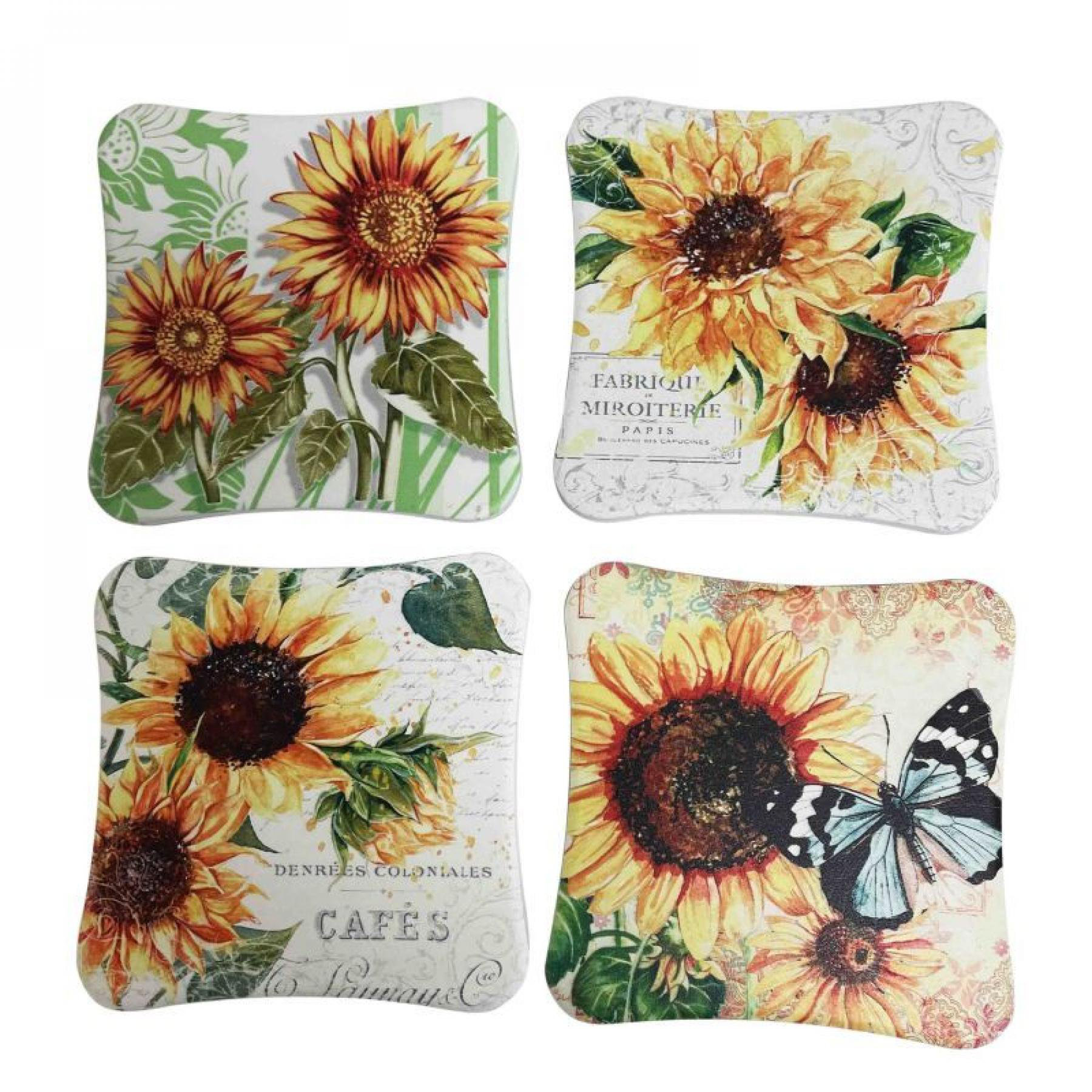 Ophelia & Co. Set Of 4 Assorted Sunflower Pictures Coasters | Wayfair