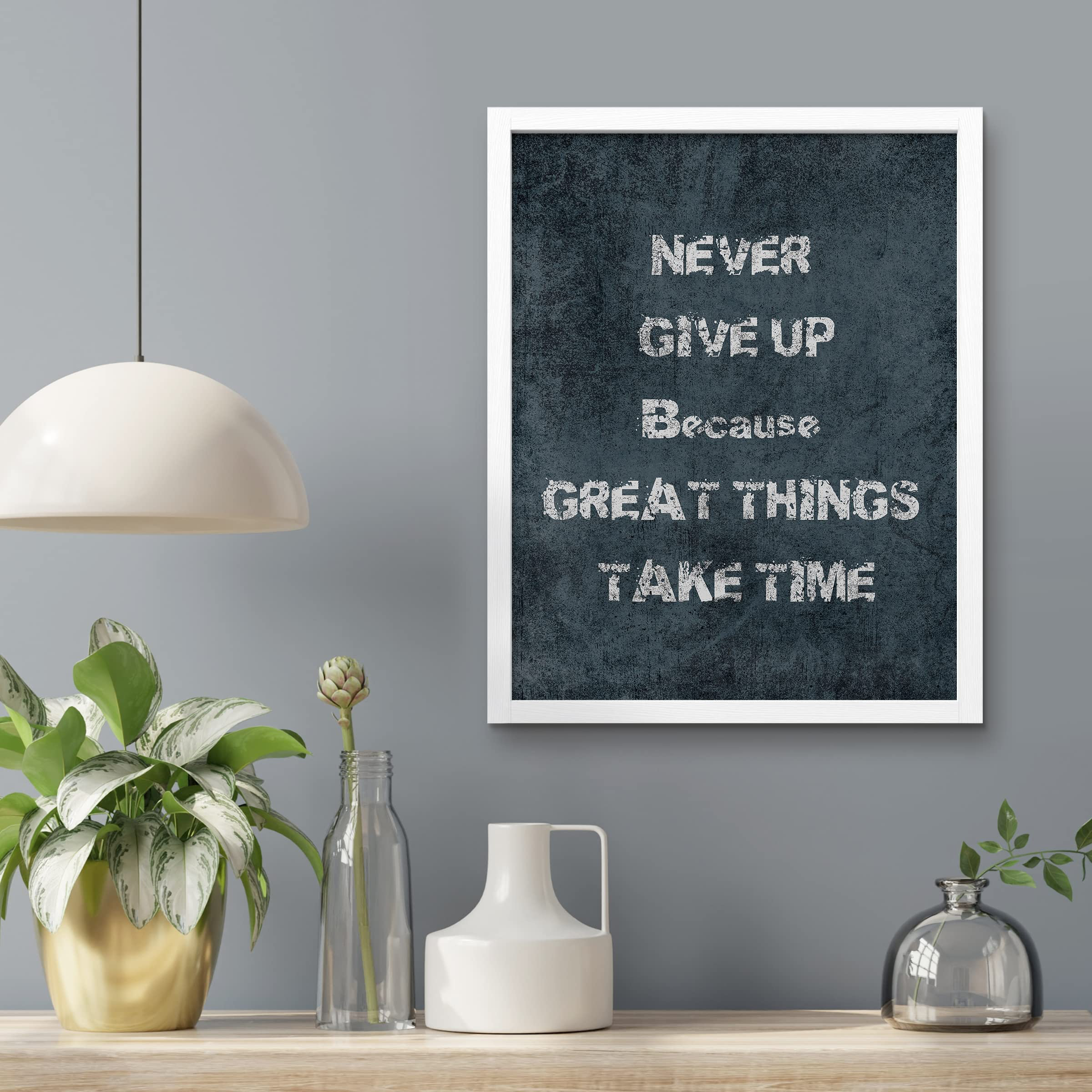 SIGNLEADER " Never Give Up Wall Art Denim Blue Word Typography Duotone ...