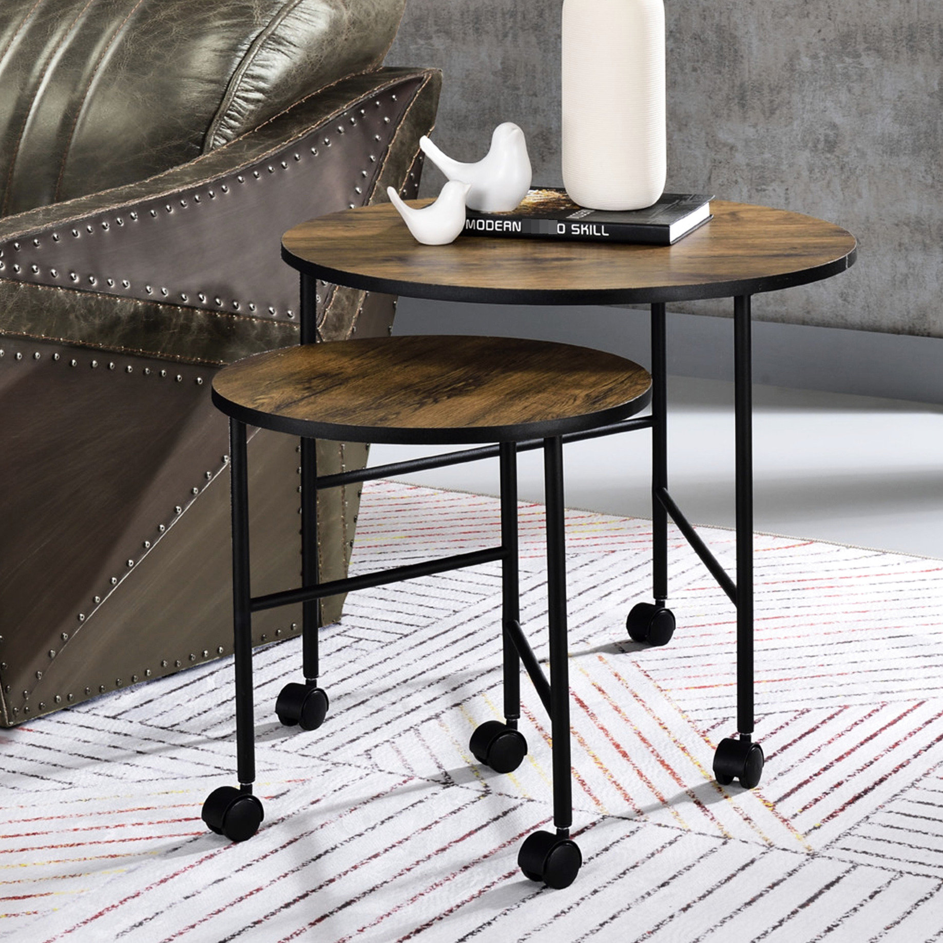 Latitude Run® Vintage 2 - Piece Nesting Tables With Caster Wheels ...